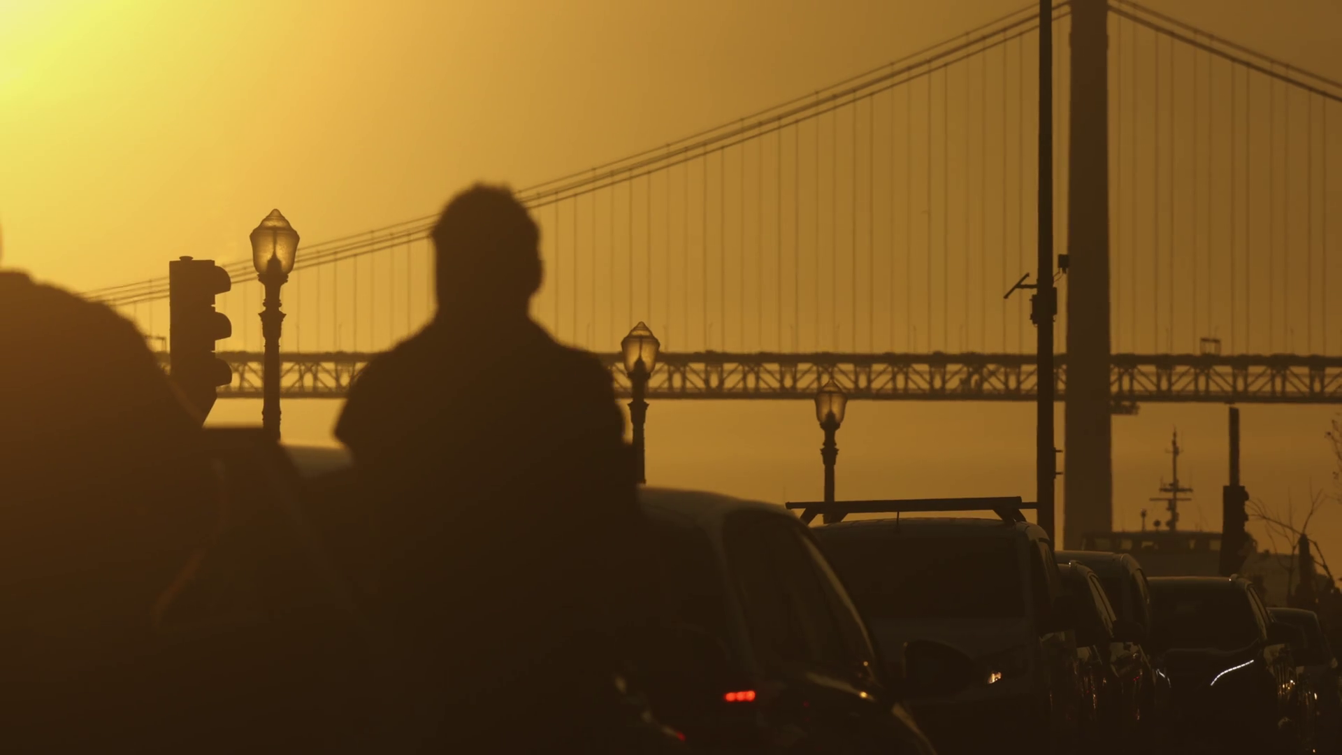 A Man Woman Go Out Car Near Bridge At Sunset Stock Footage SBV ...