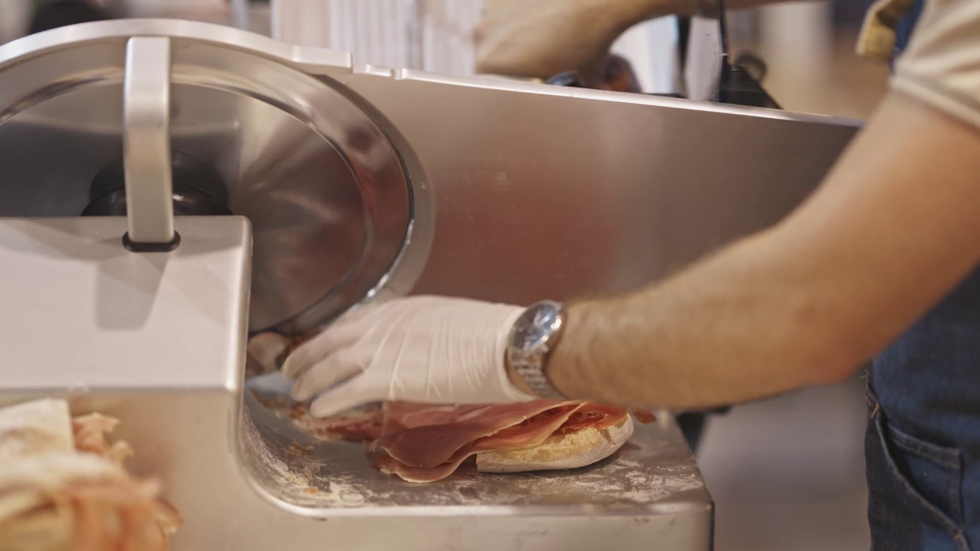 Ham Being Sliced Into Pieces Using Slicing Stock Footage SBV-348432407 ...
