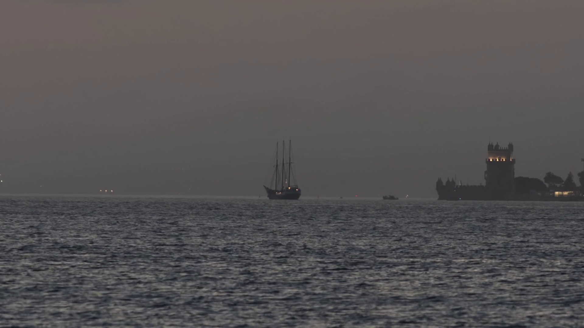 Sailing Boat Belem Fortress At Evening Stock Footage SBV-348528945 ...