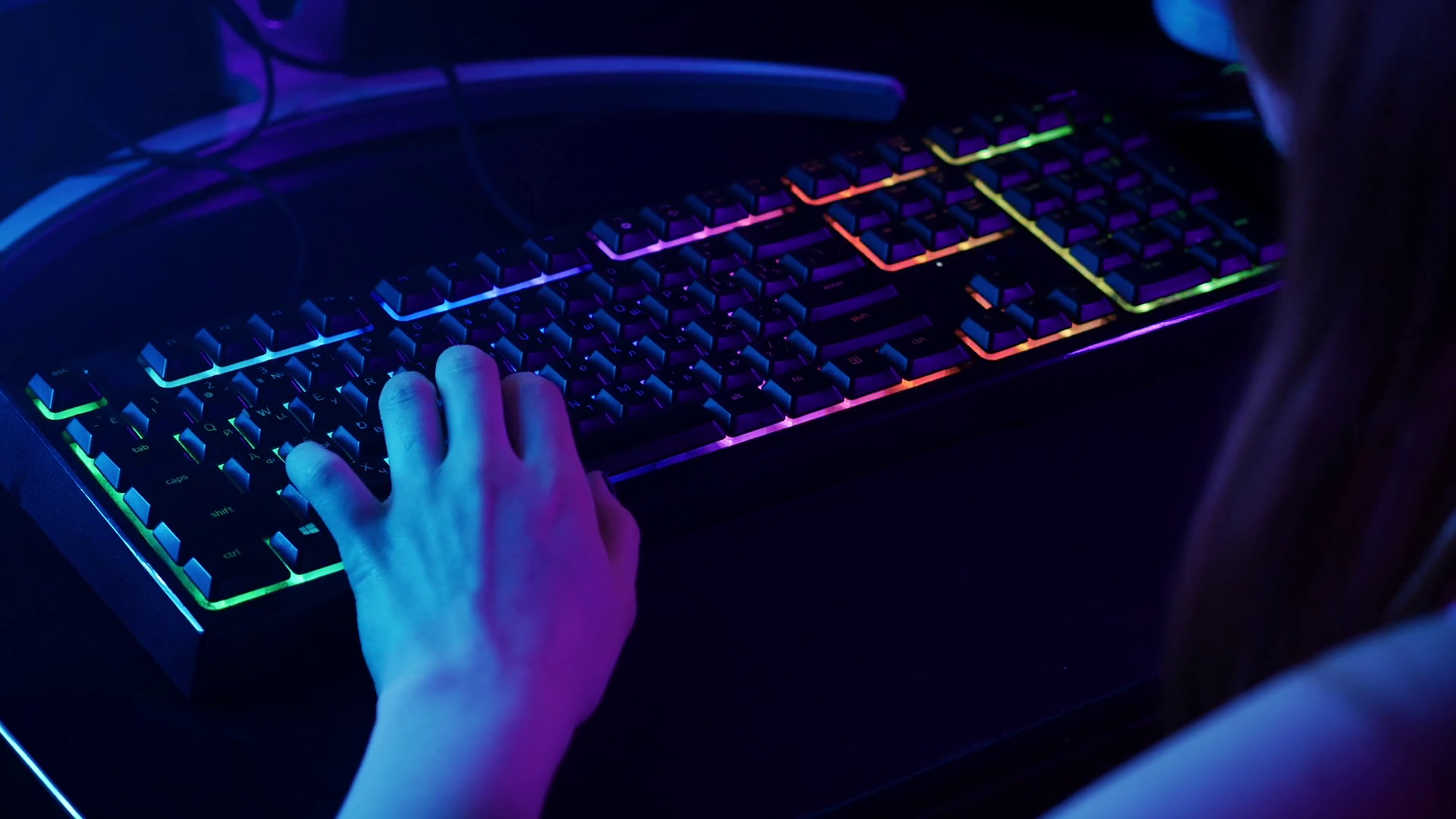 Gamer Girl Tapping On Neon Backlit Keyboard Stock Footage SBV-347444315 ...