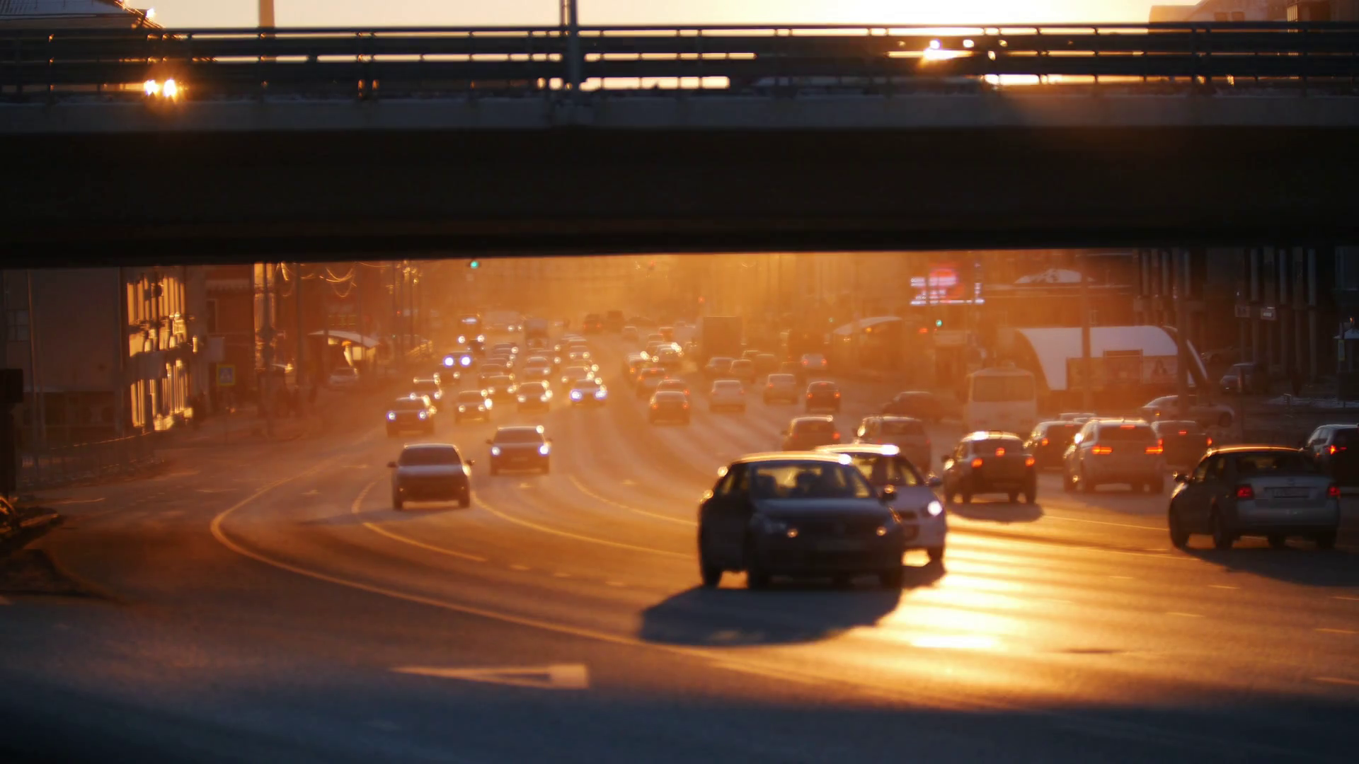 A Big City Cars Riding On Road Under Bridge Stock Footage SBV-329675507 ...