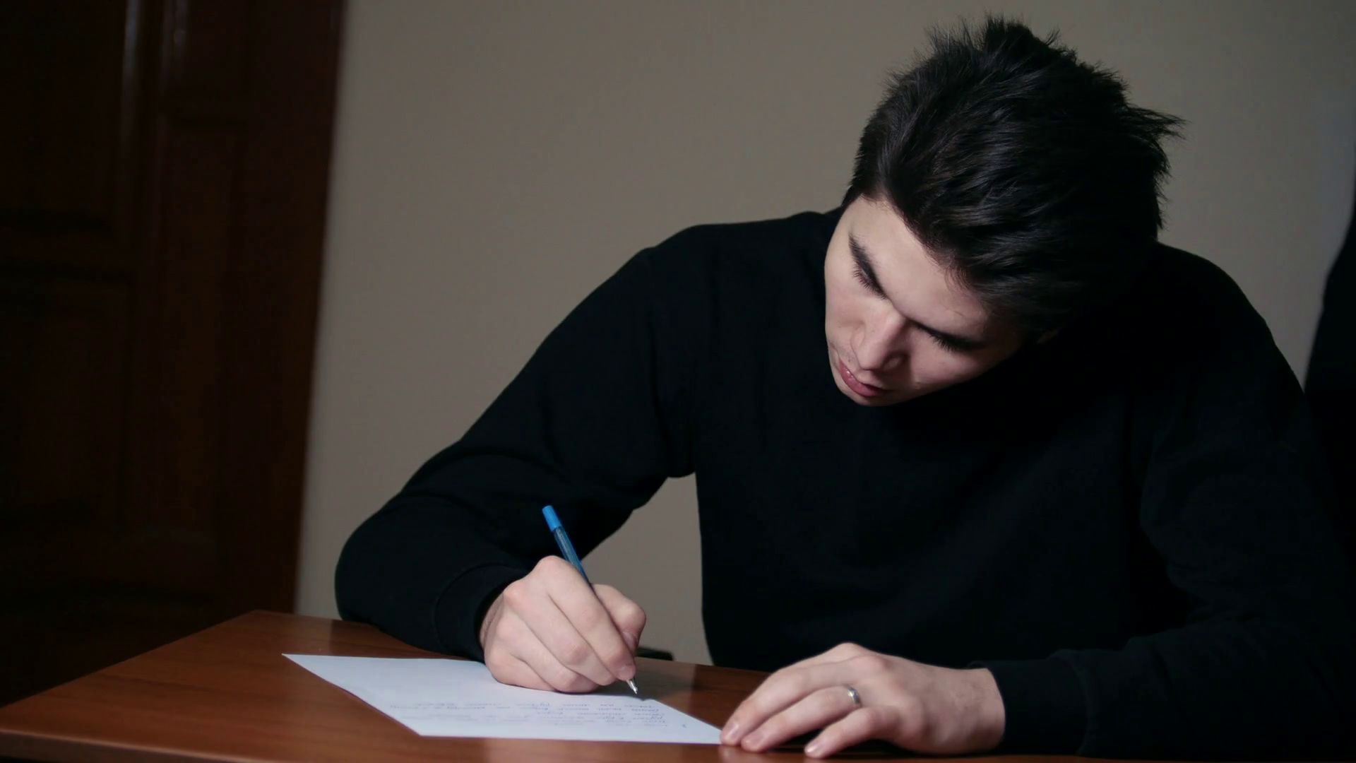 A Black Hair Man In Dark Room Writes Text By Stock Footage SBV ...