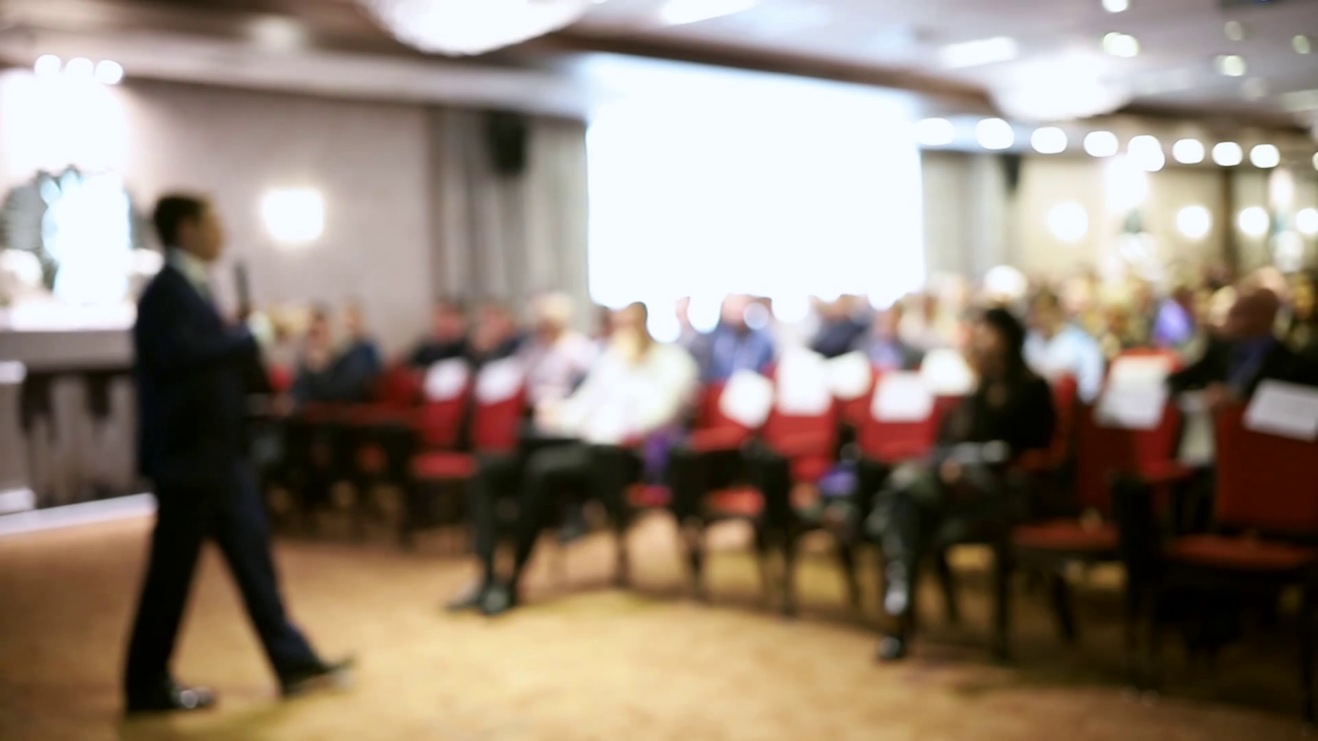 A Business Conference Presentation In Hall Stock Footage SBV-333783305 ...