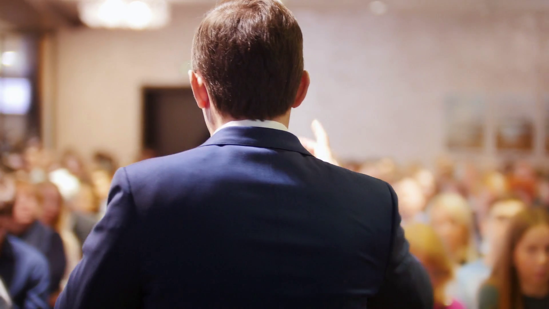 A Business Conference In Hall Man Talking On Stock Footage SBV ...