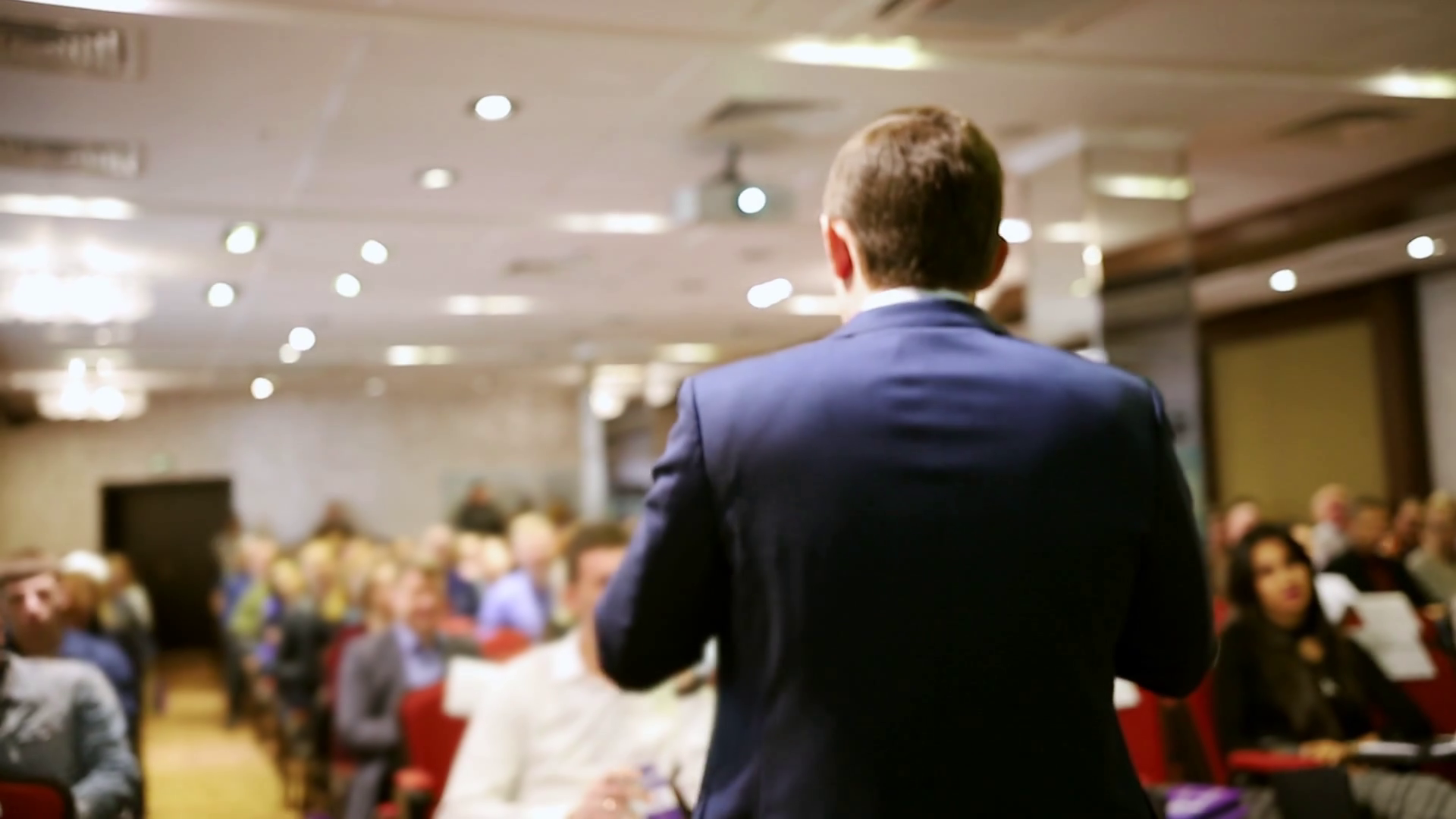 A Conference In Hall Man Talking On Stage Stock Footage SBV-333783254 ...