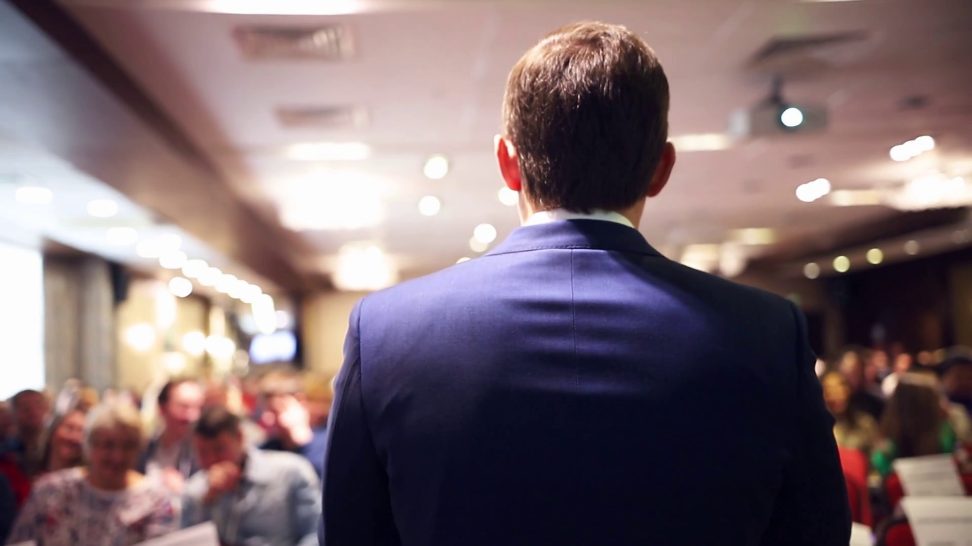 A Conference In Hall Man Talking To Audience Stock Footage SBV ...
