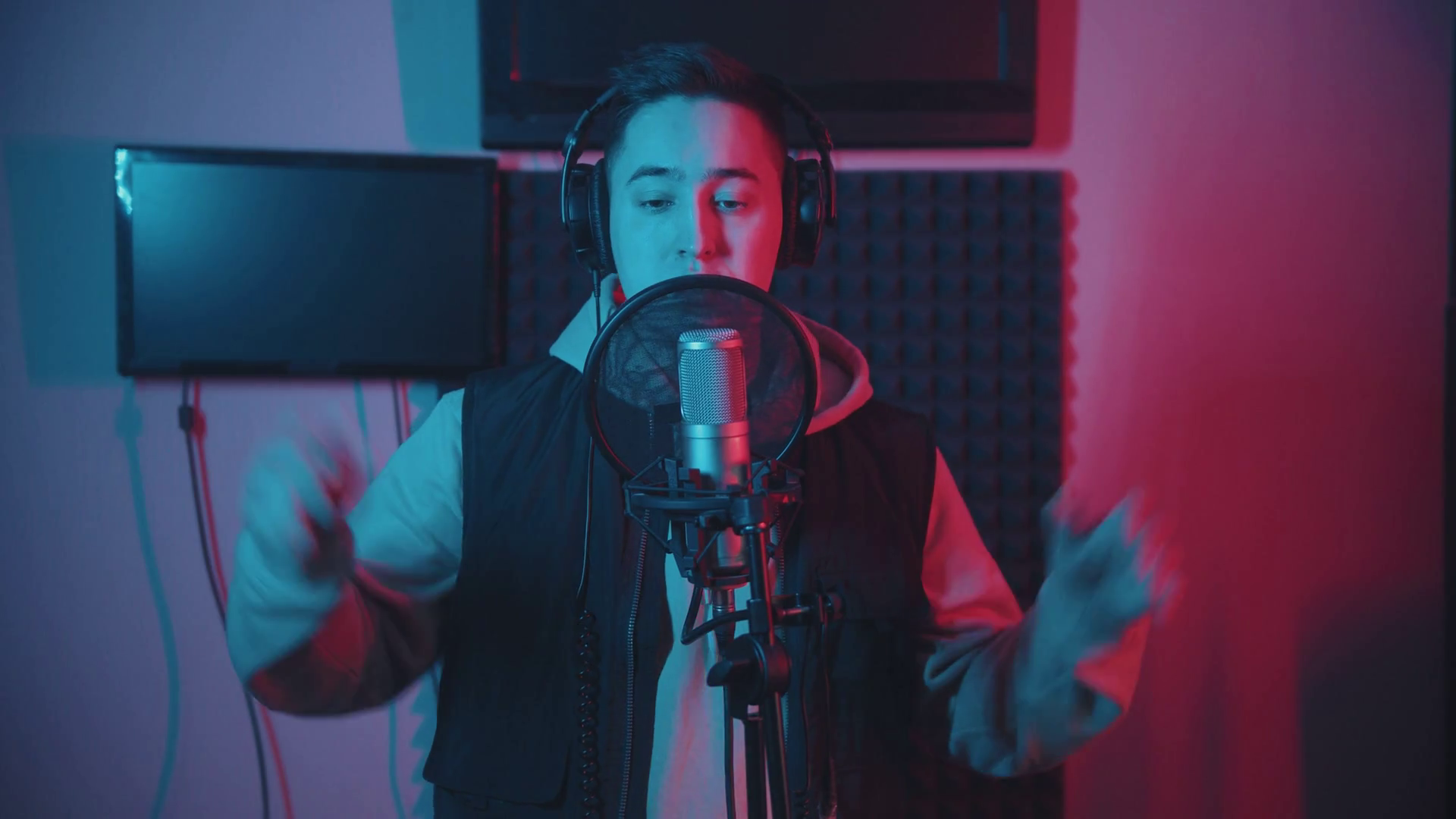 A Man In Hoodie Rapping In Record Studio Stock Footage SBV-338109886 ...