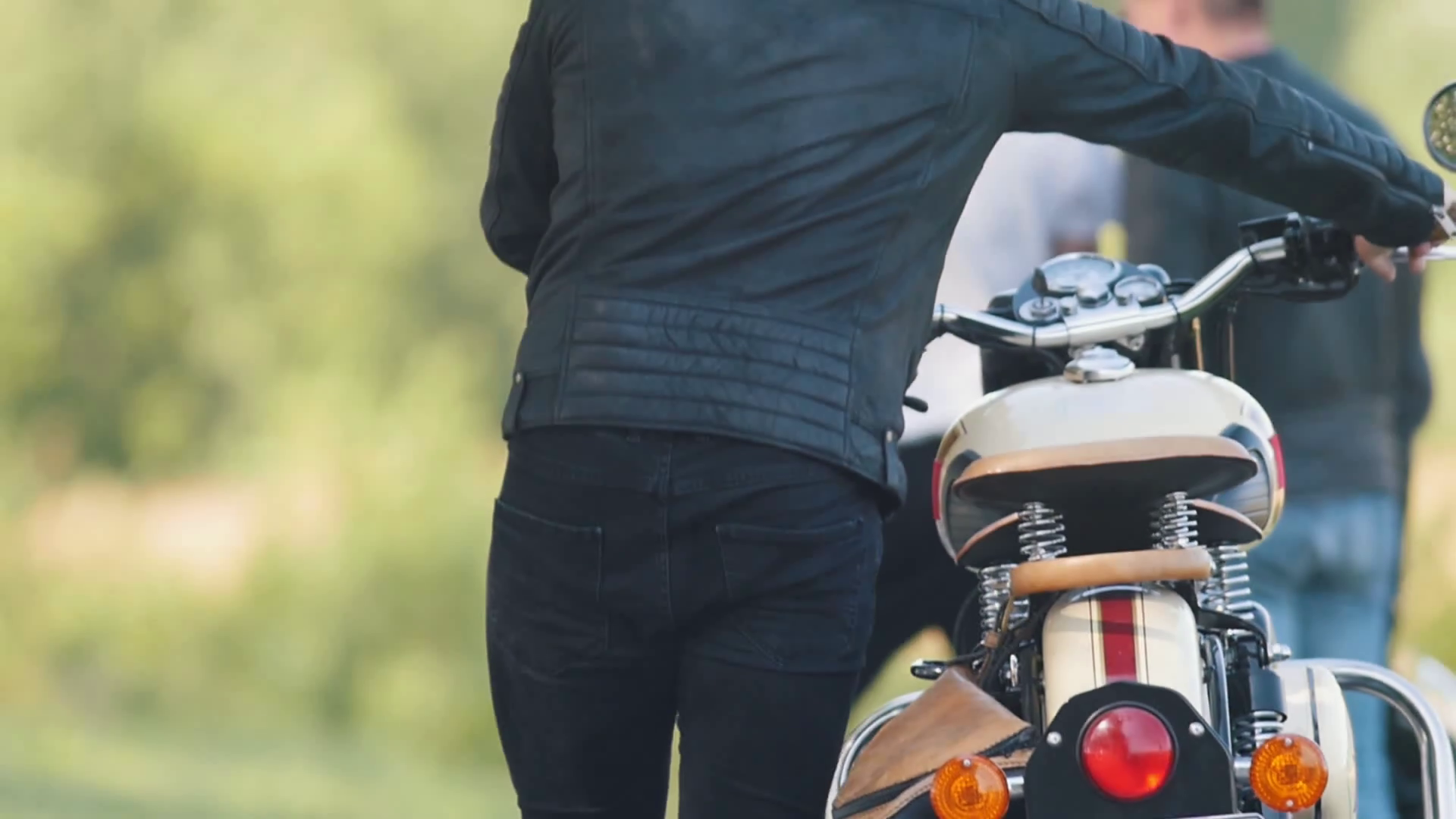 A Man Motorcyclists Walking With Bike To Stock Footage SBV-337628386 ...