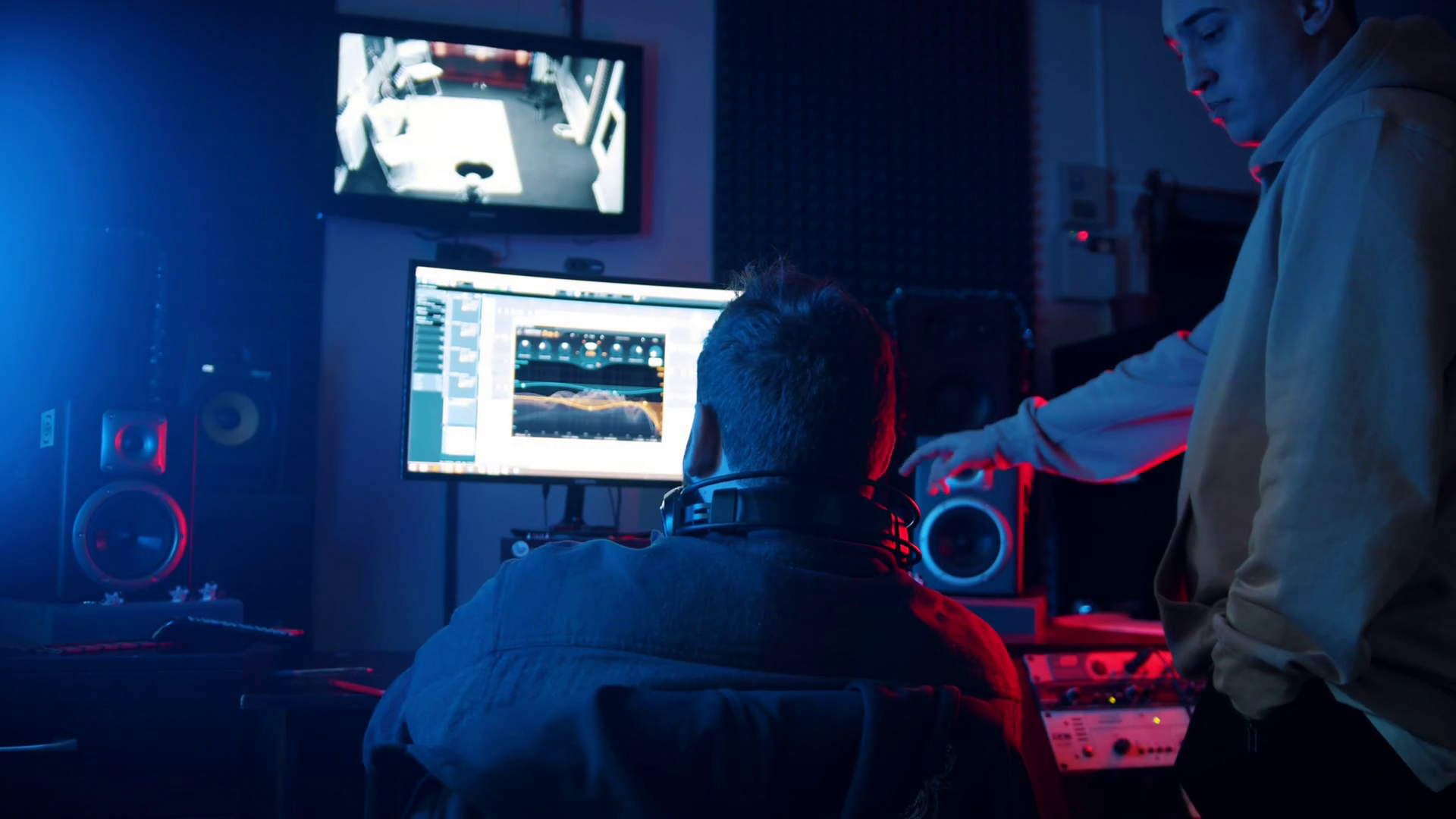 A Man Sound Engineer Man Rapper Working On Stock Footage SBV-338112219 ...