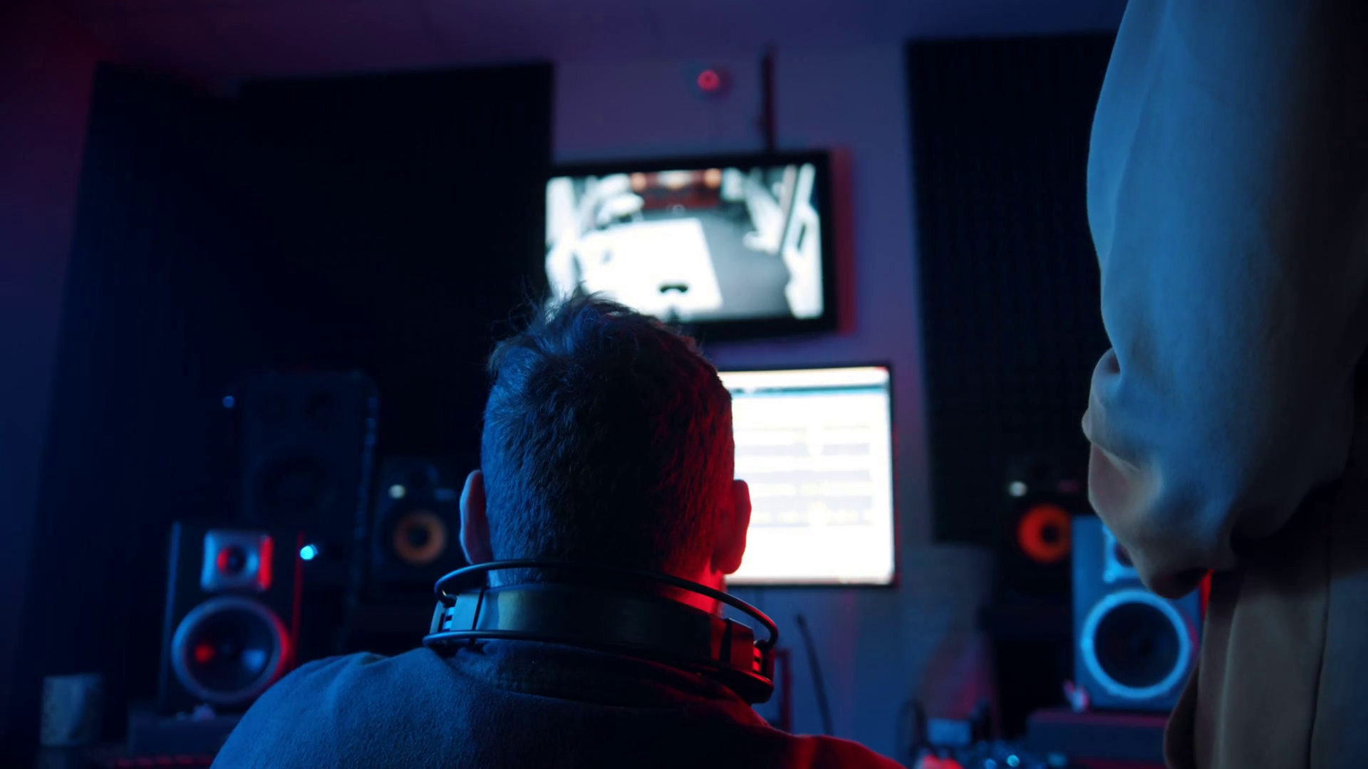 A Man Sound Engineer Man Rapper Working On Stock Footage SBV-338112216 ...