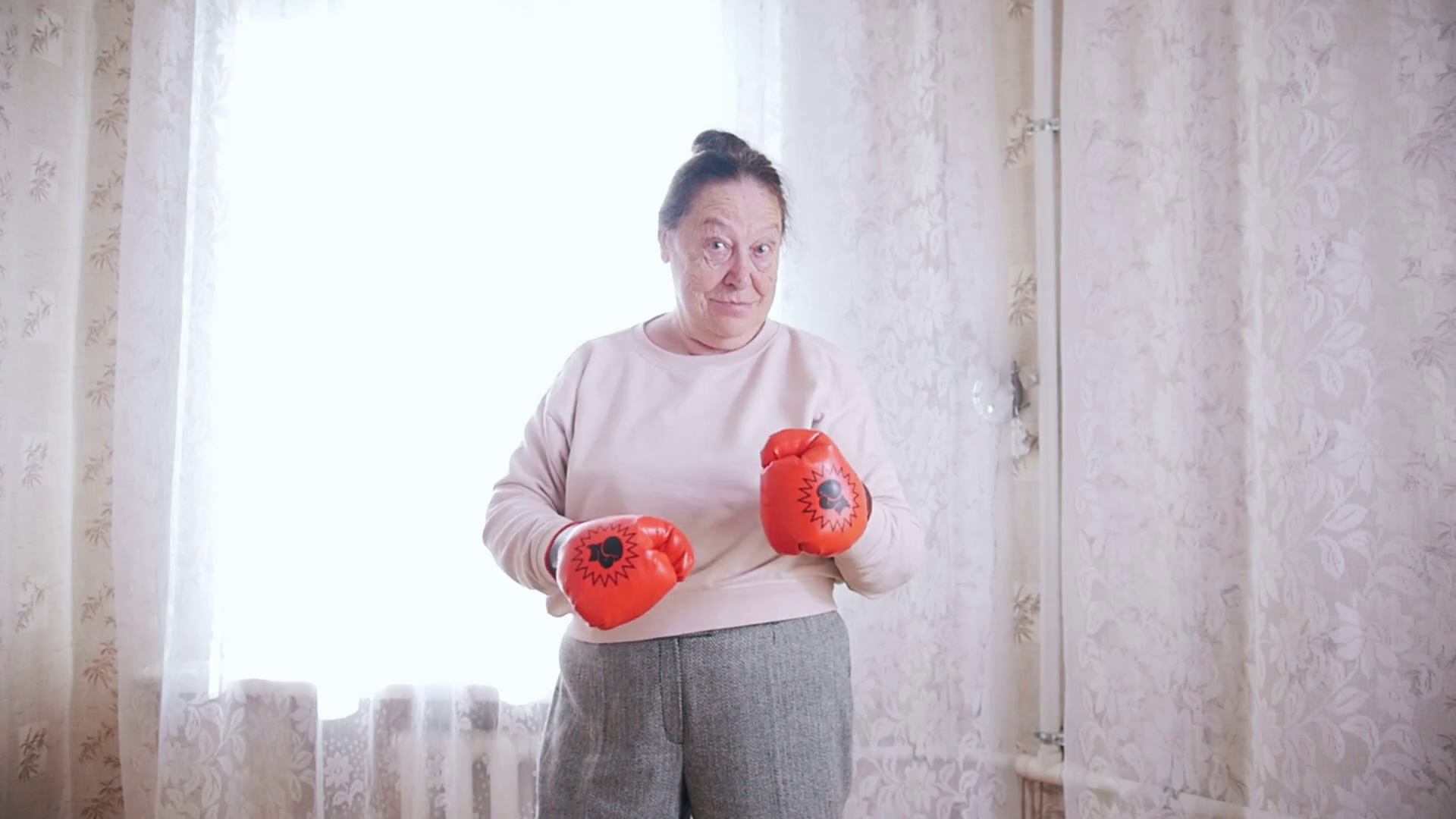 An Old Senior Woman Boxing In Slow Motion Stock Footage SBV-328268574 ...