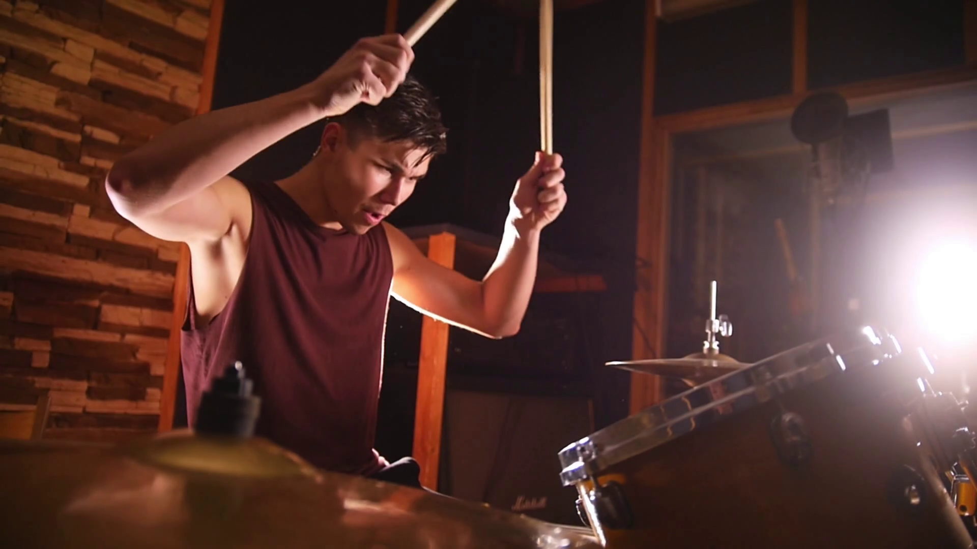 Drummer Passionately Plays Music On Wet Stock Footage SBV-328113271 ...