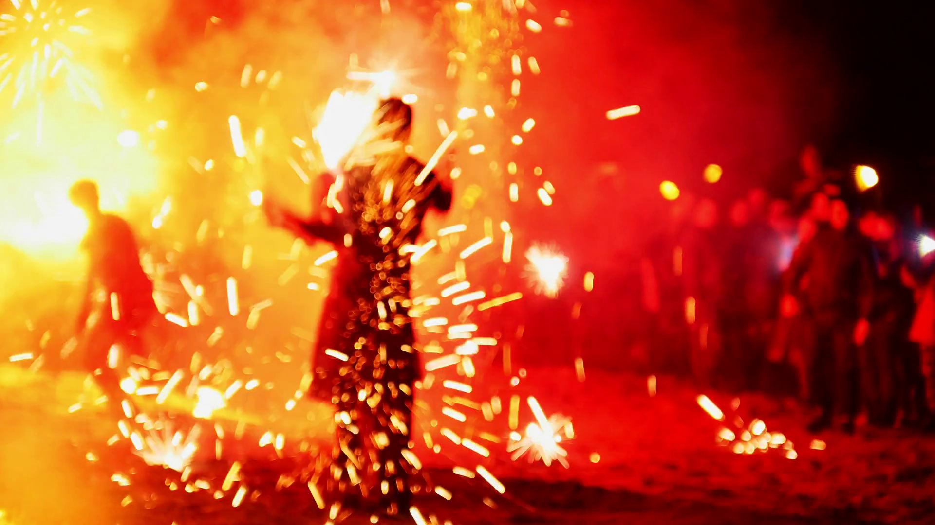 Fireworks On Beach At Night Fire-show Stock Footage SBV-314782859 ...