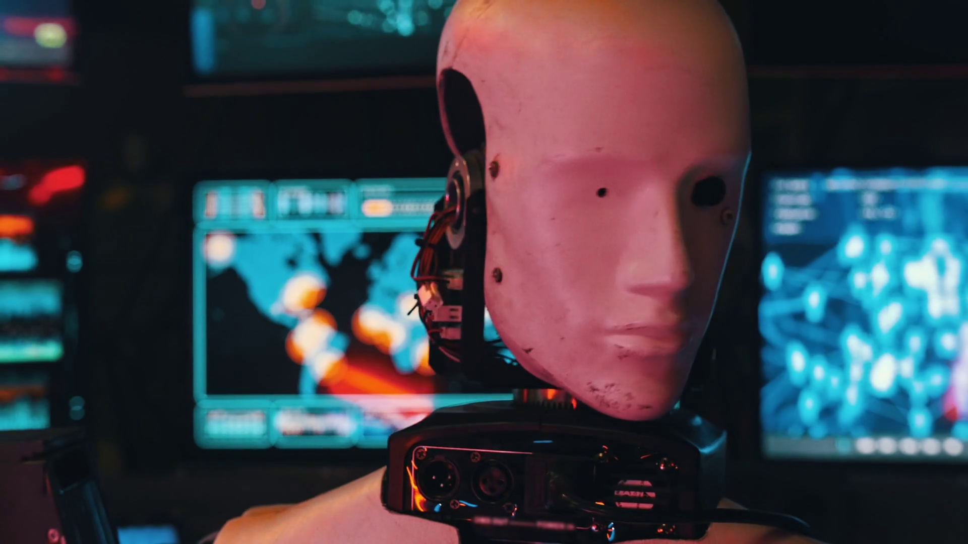 Futuristic Robot Sitting Monitors With Head Stock Footage SBV-337741347 ...