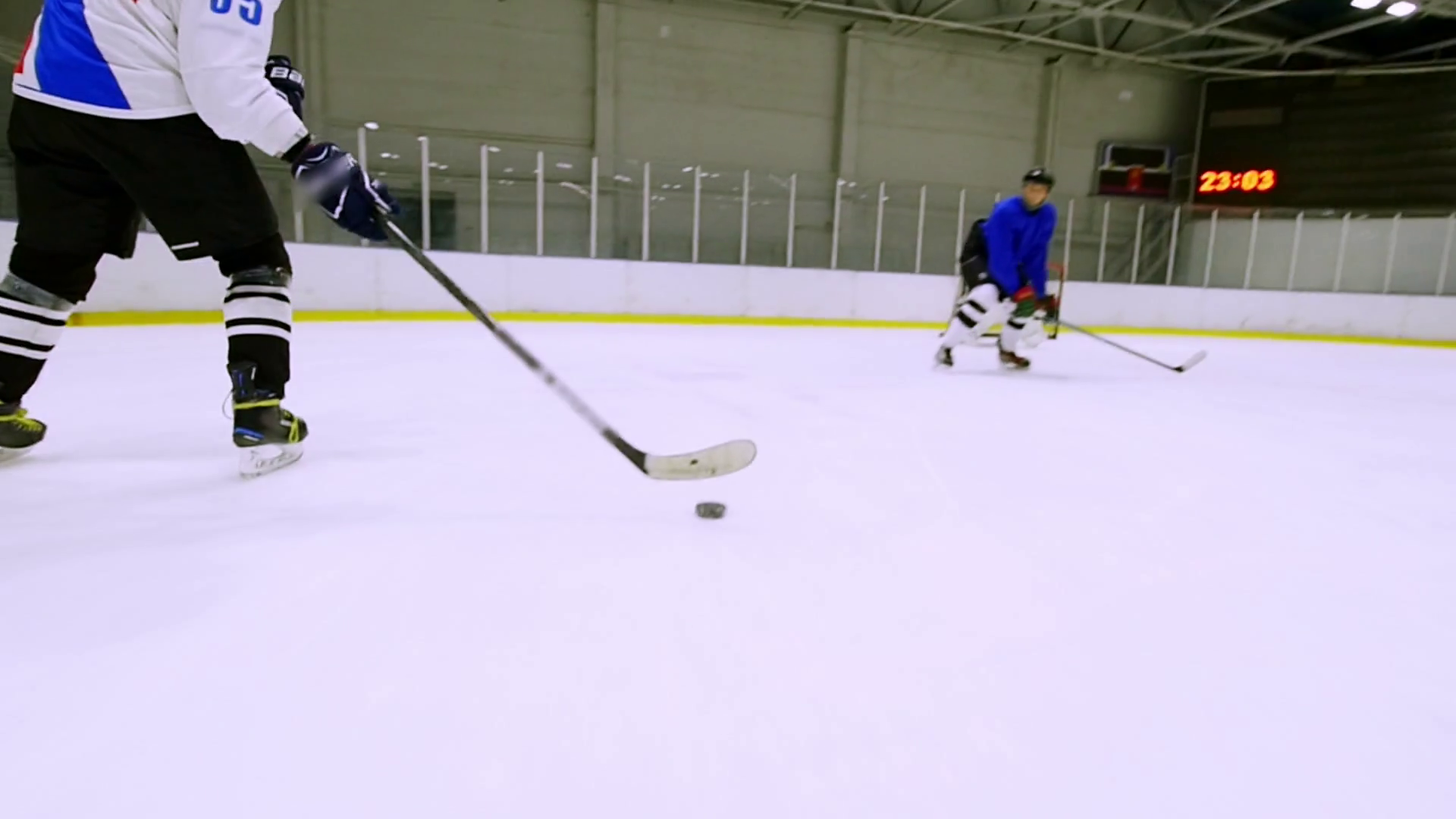 Hockey Player Gives Pass To Teammate During Stock Footage SBV-327804802 ...