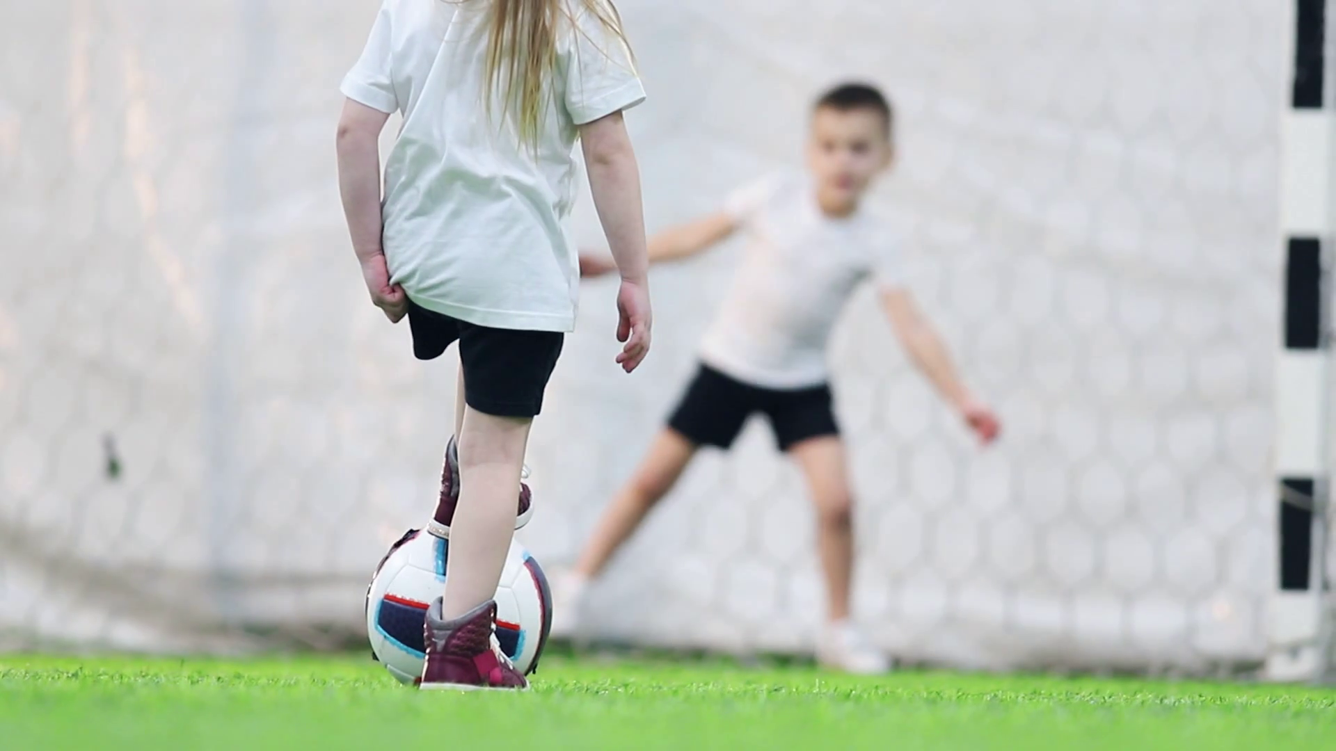 Indoor Football Arena Little Girl Kick Ball Stock Footage SBV-331861515 ...