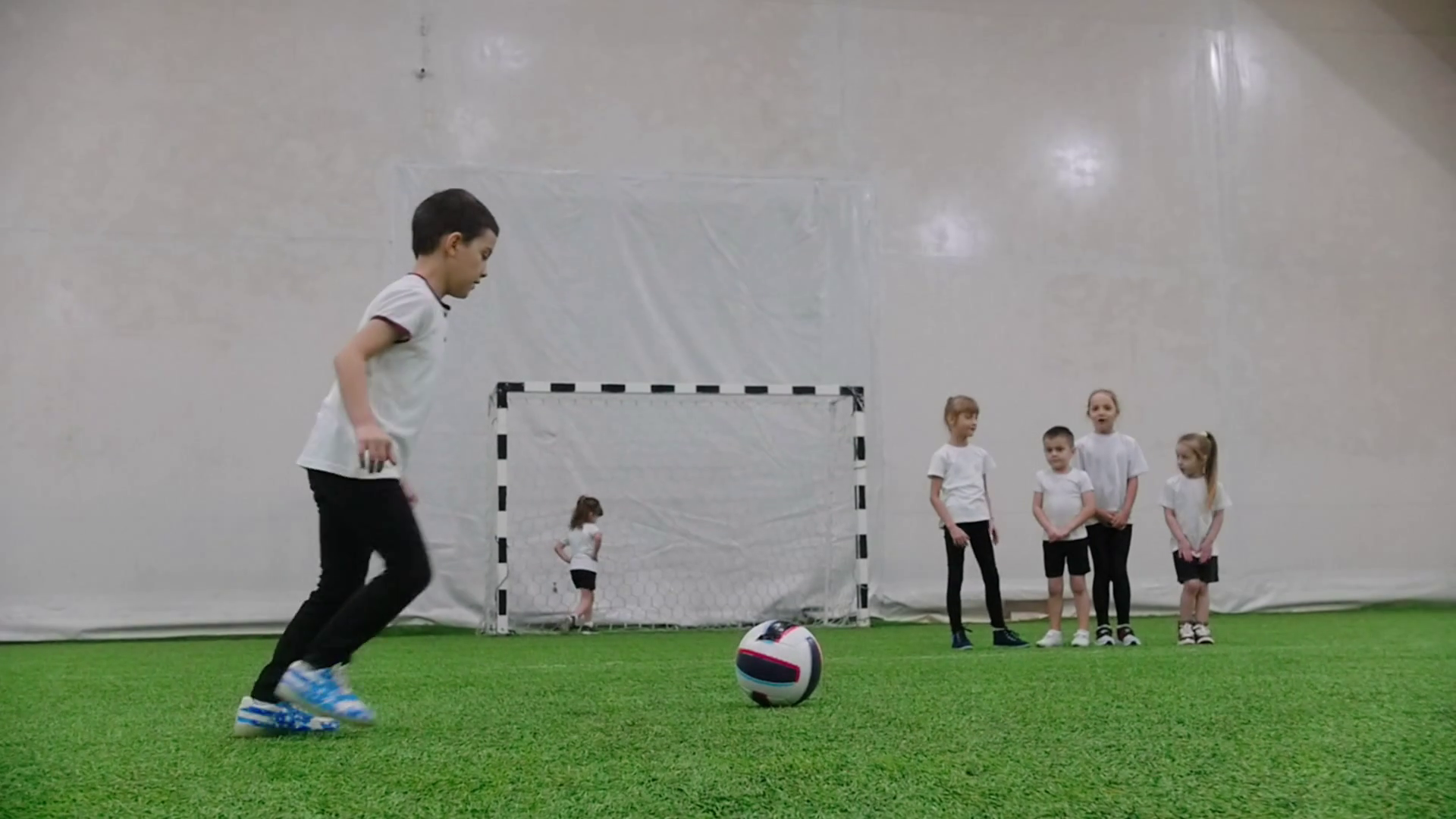 Indoor Youth Football Match: Boy's Goal Stock Footage SBV-331588306 ...