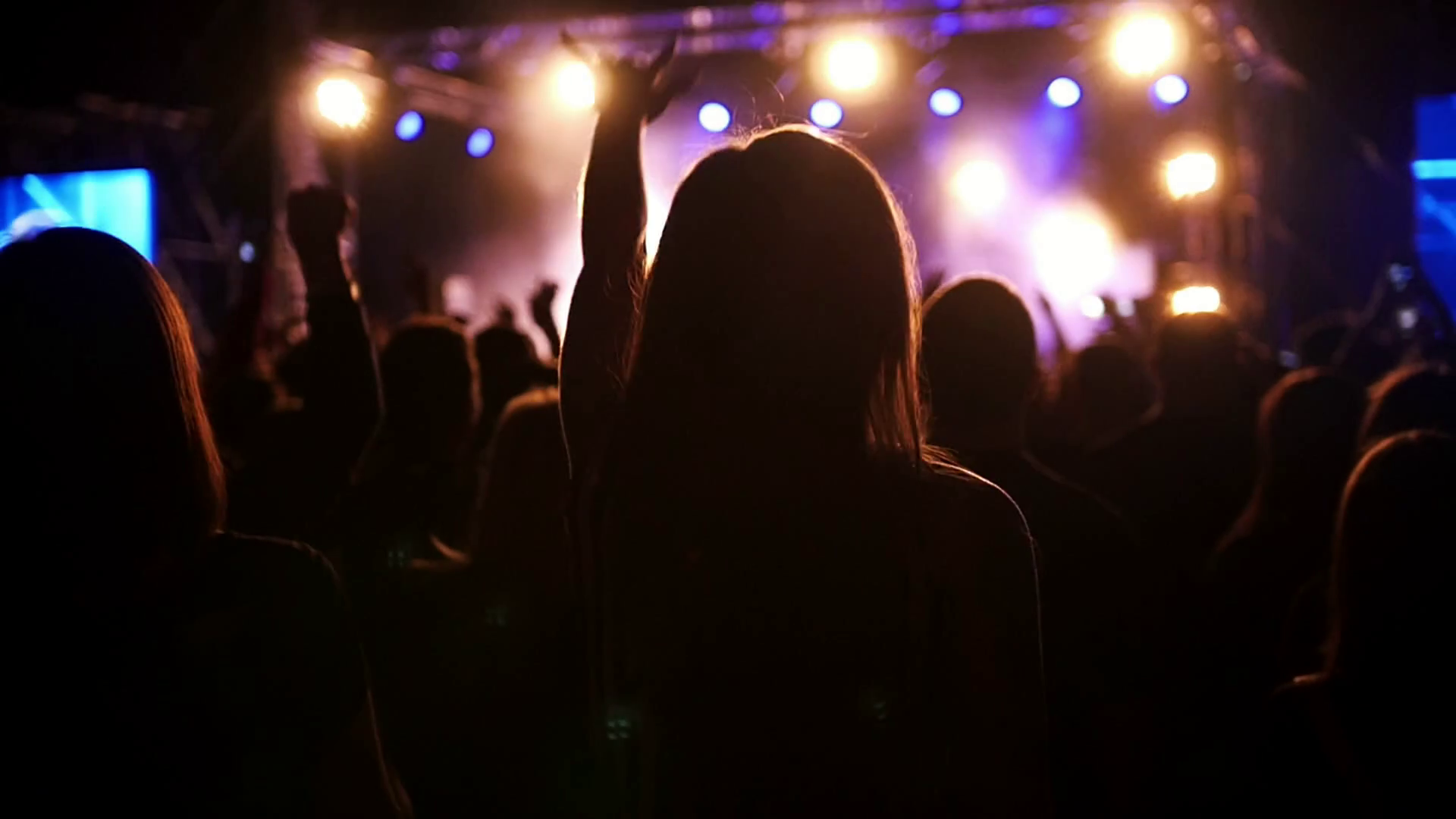Jubilant Crowd In Blue Lights Rock Concert Stock Footage SBV-319986482 ...