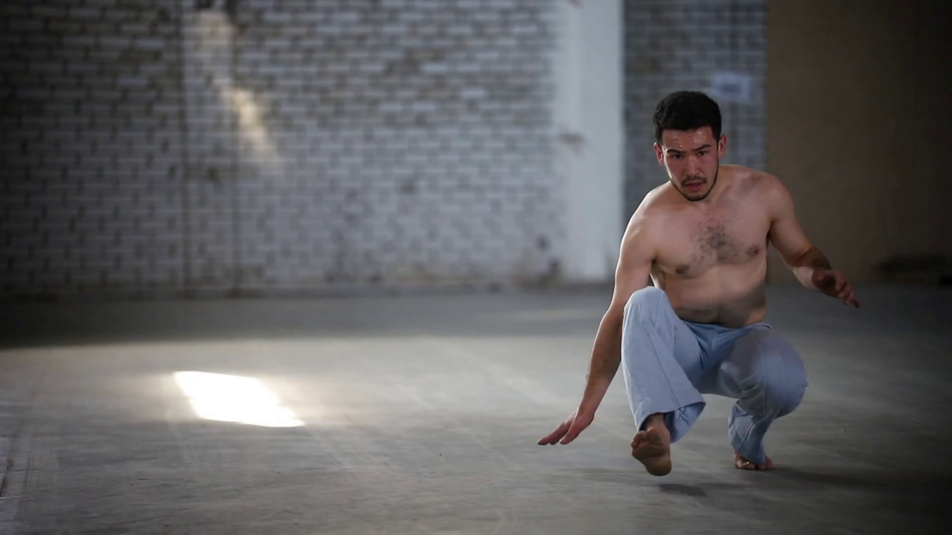 Man Jumping On Hands Lifting Feet Up Then Stock Footage SBV-337145785 ...