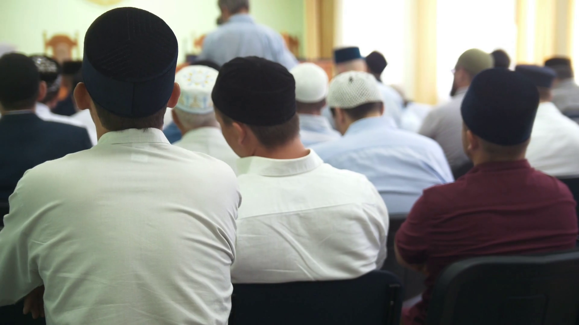 Rear View Of Muslim Men Sitting At Islamic Stock Footage SBV-325276170 ...