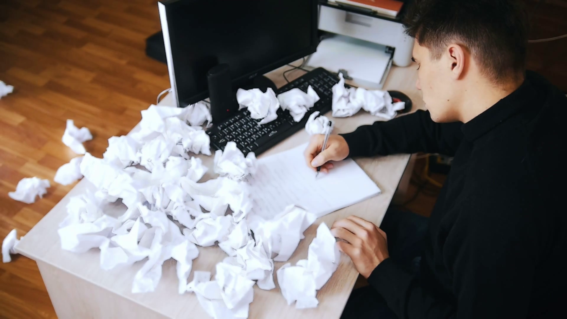 Stressed Man Throws Crumpled Paper Away From Stock Footage SBV ...
