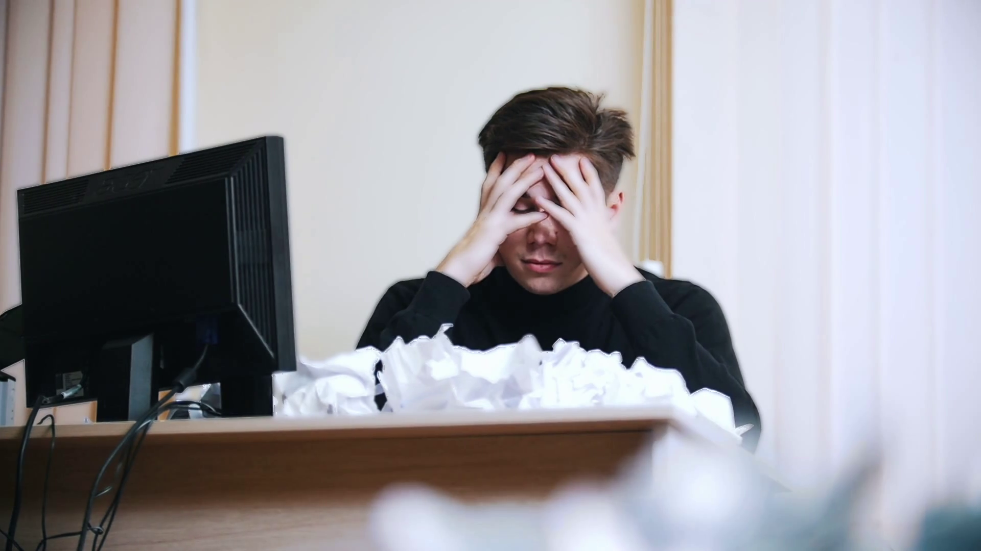 Stressed Man Throws Crumpled Paper Away From Stock Footage SBV ...