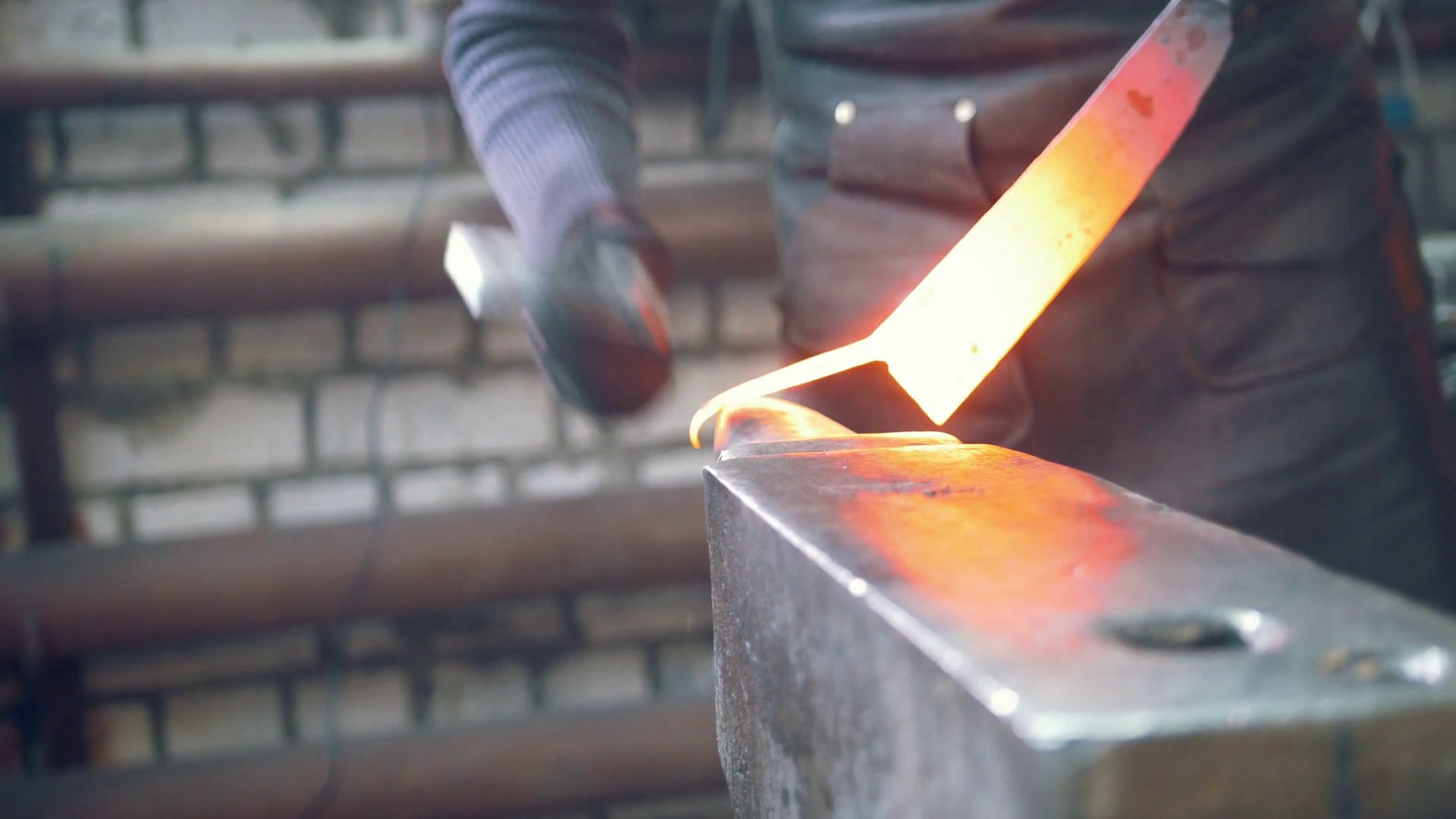 The Blacksmith Shaping Hot Steel With Hammer Stock Footage SBV ...
