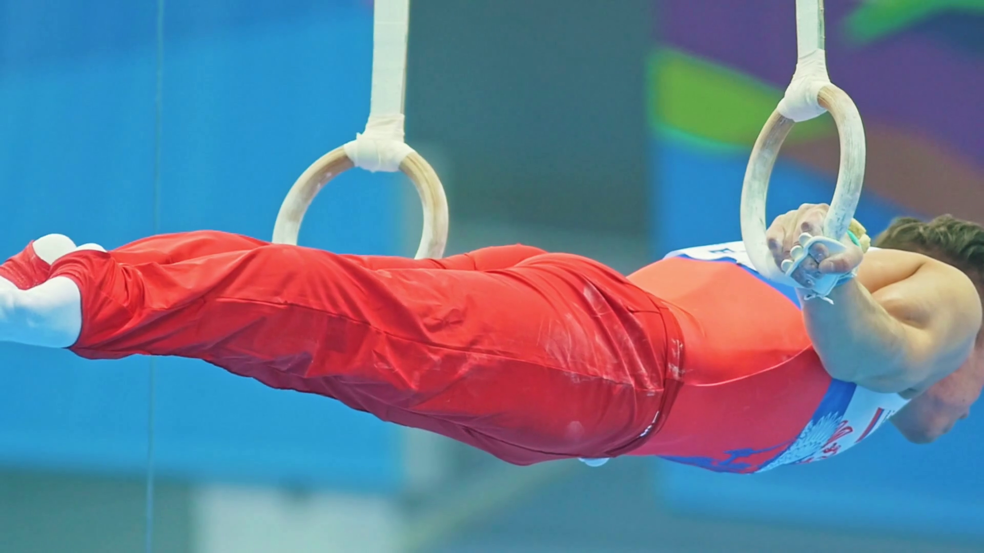 Talented Gymnasts Showcasing Ring Routines Stock Footage SBV-322769495 ...