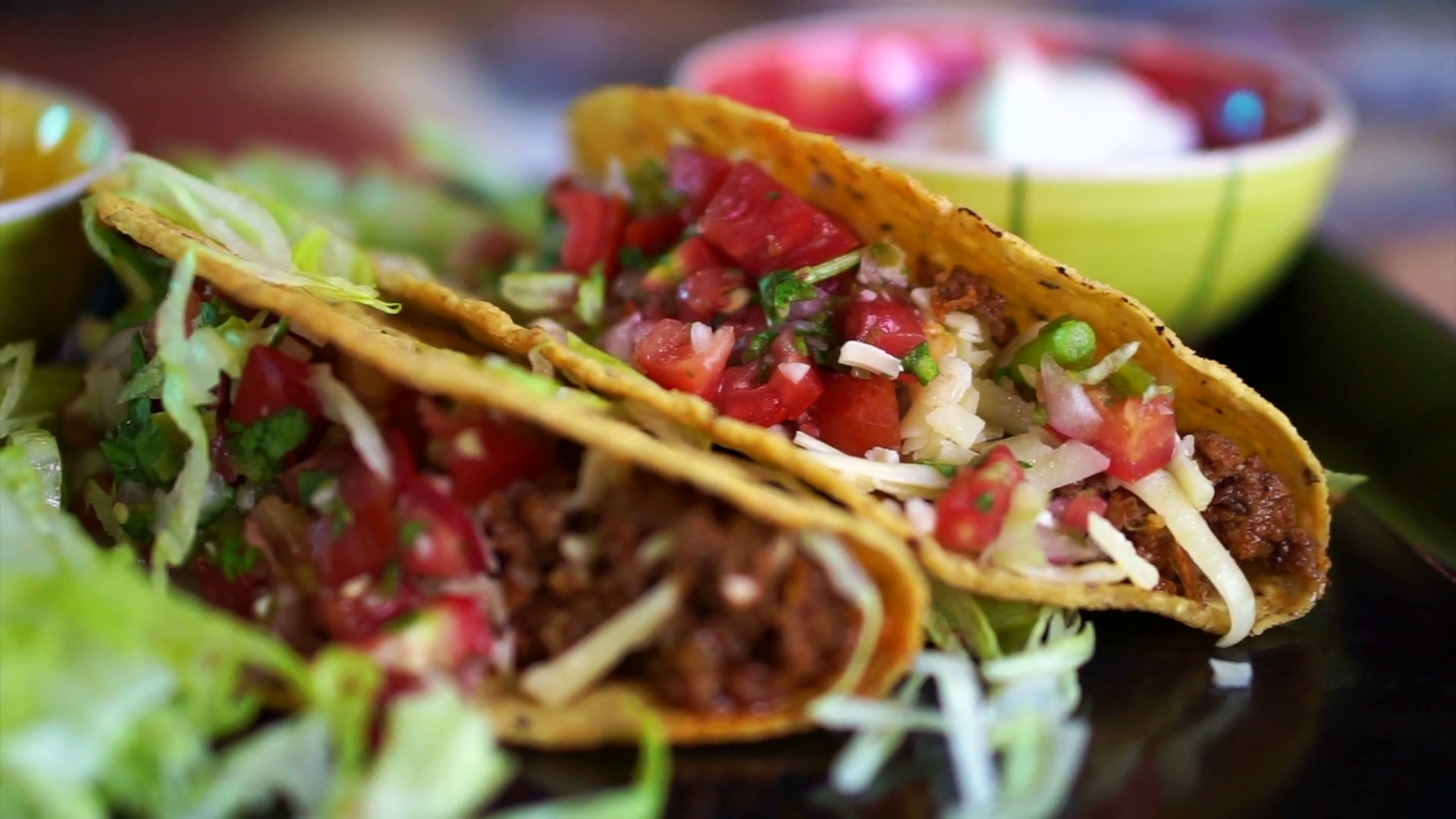 Hard Shells Beef Taco With Salsa Sauce Stock Footage SBV-310522657 ...