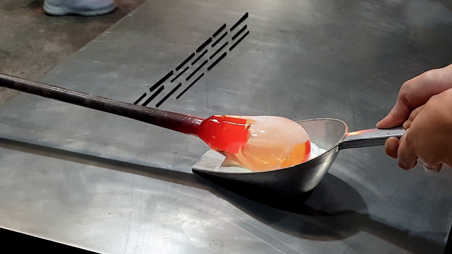 Adding Colour Powder To Glass Blowing Melted Stock Footage SBV ...