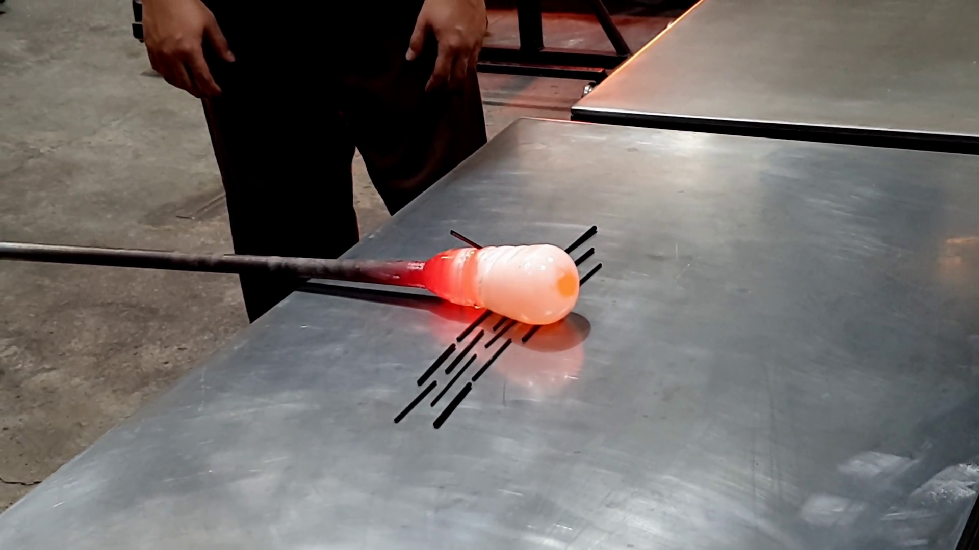 Adding Glass Colour Stick Over Melted Glass Stock Footage SBV-348464151 ...