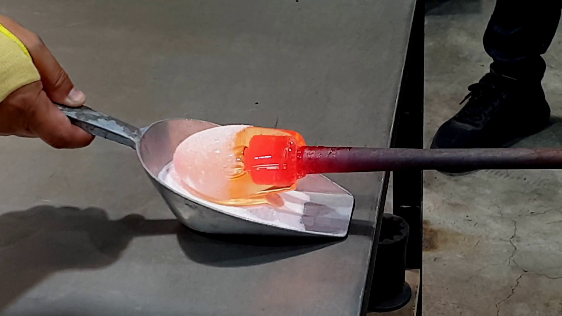 Glass Blowing Porcess Adding Color Powder On Stock Footage SBV ...