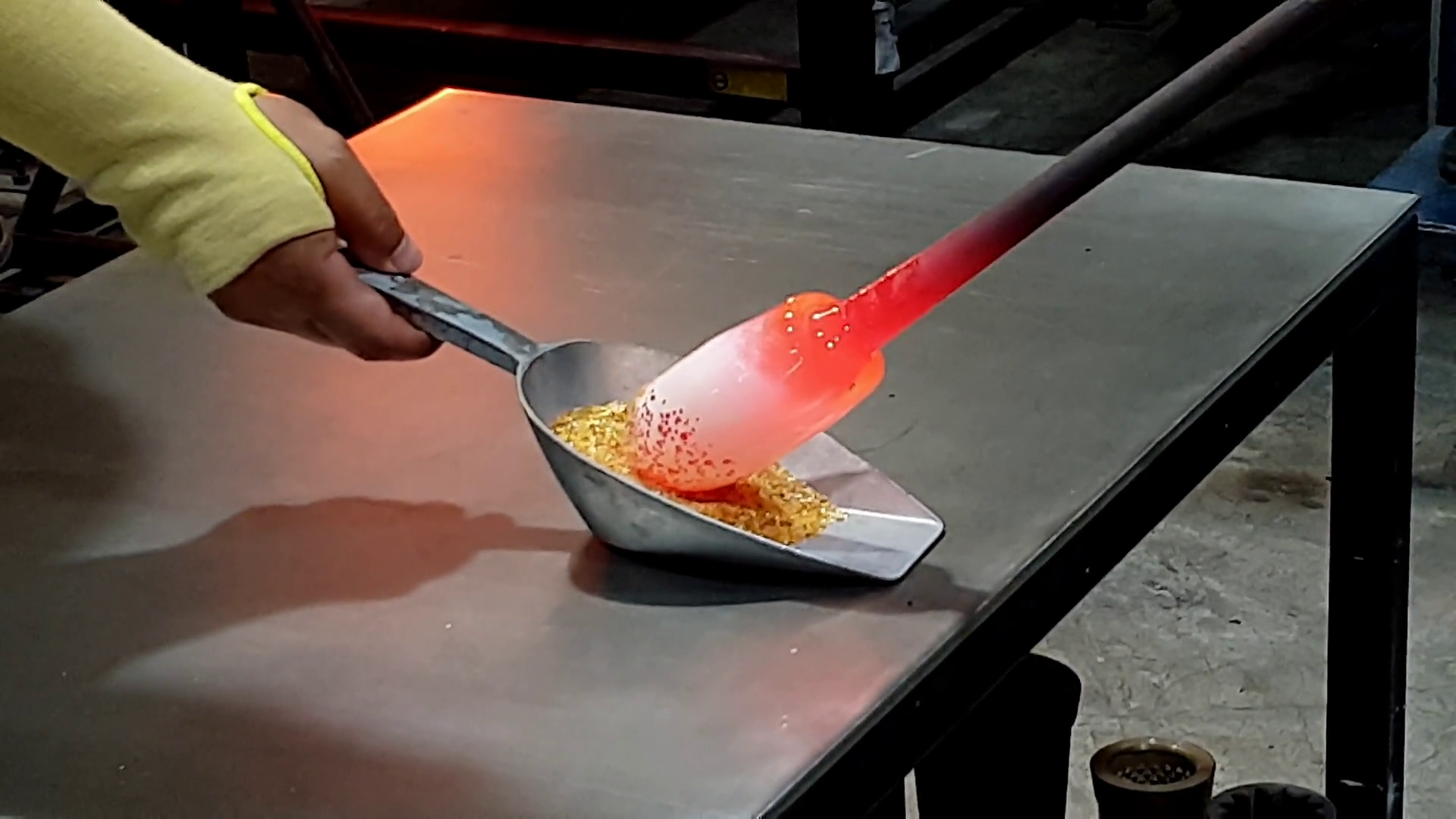 Glass Blowing Process Adding Color Powder On Stock Footage SBV ...