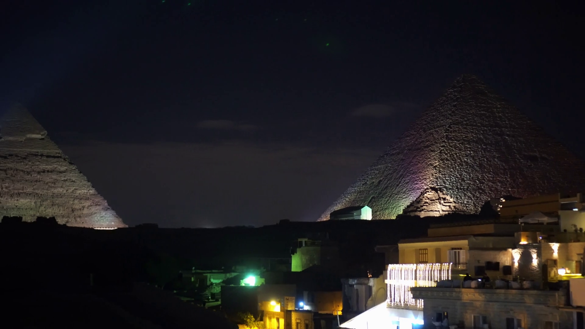 Night Show Great Pyramids Of Egypt With Colorful Light Panning Video ...