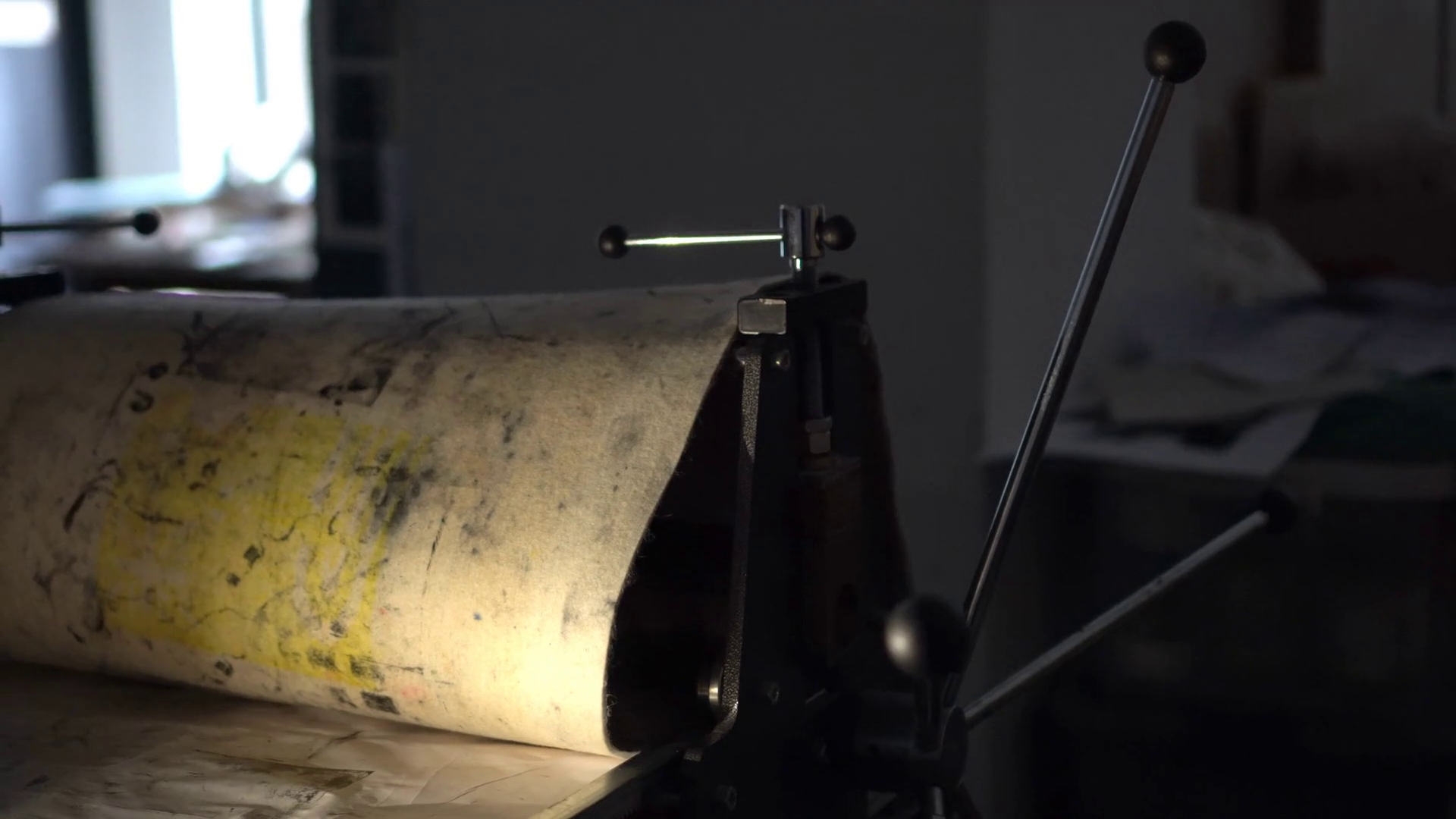 Printmaking Printing Press Machine In Artist Stock Footage SBV ...