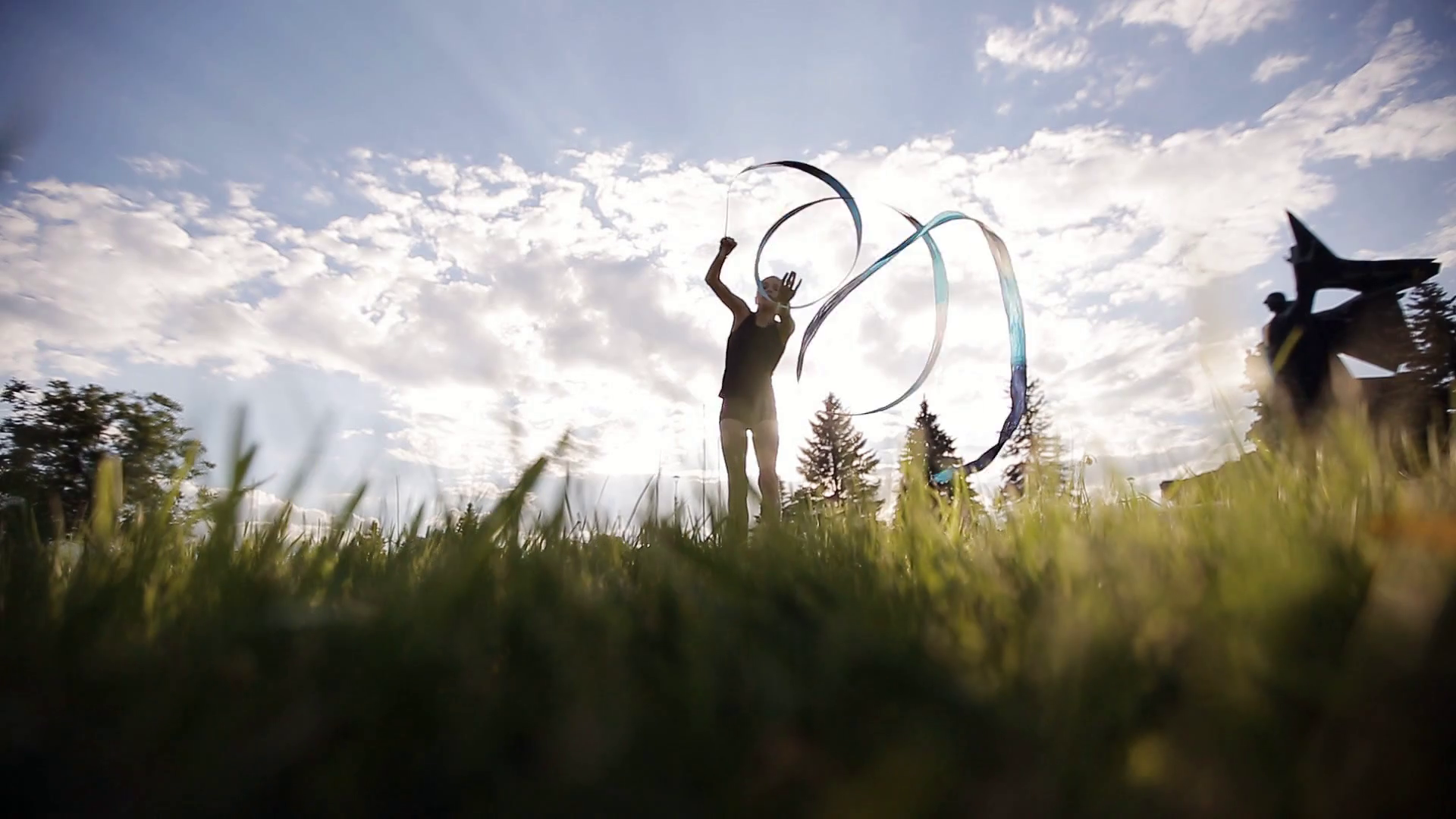 Dance Young Gymnast With Ribbon On Sunset Stock Footage SBV-307898263 ...