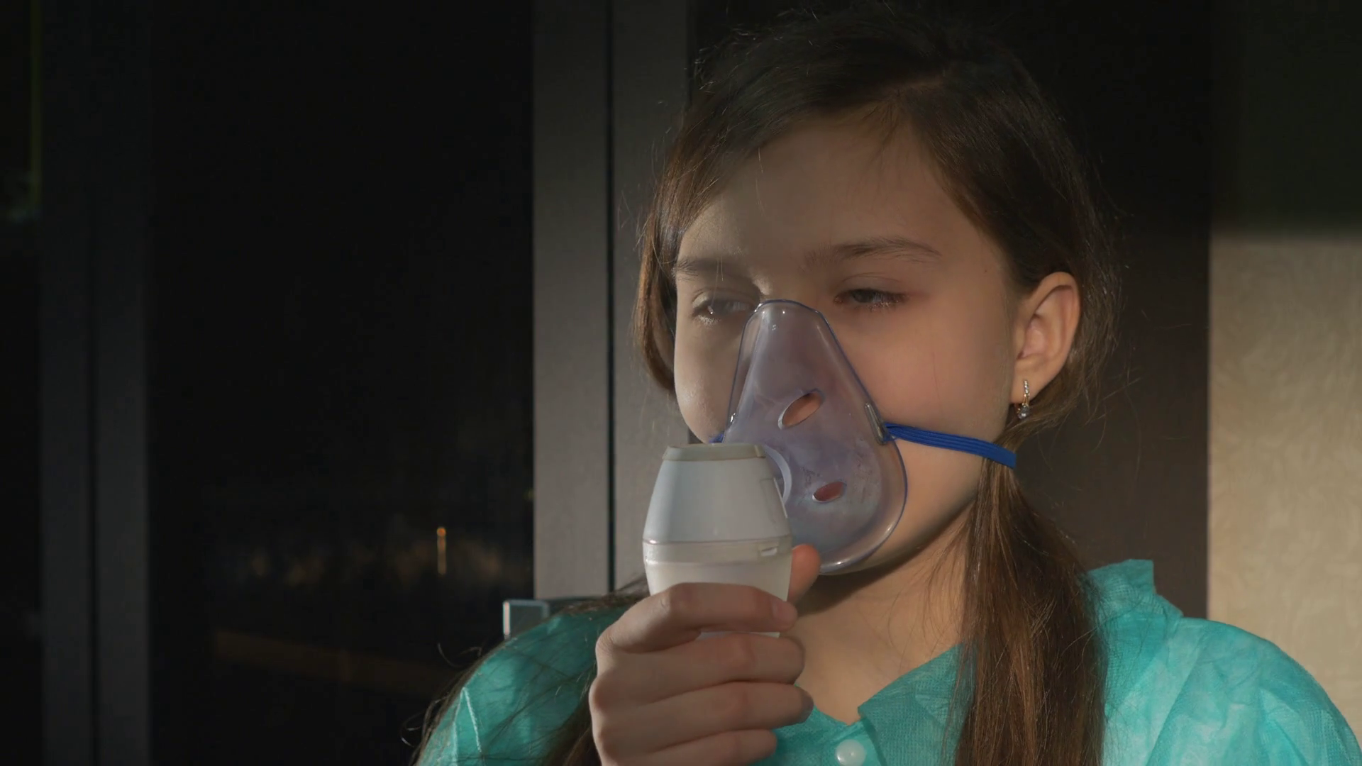 Girl With Asthma Problems Making Inhalation Stock Footage SBV-311019094 ...