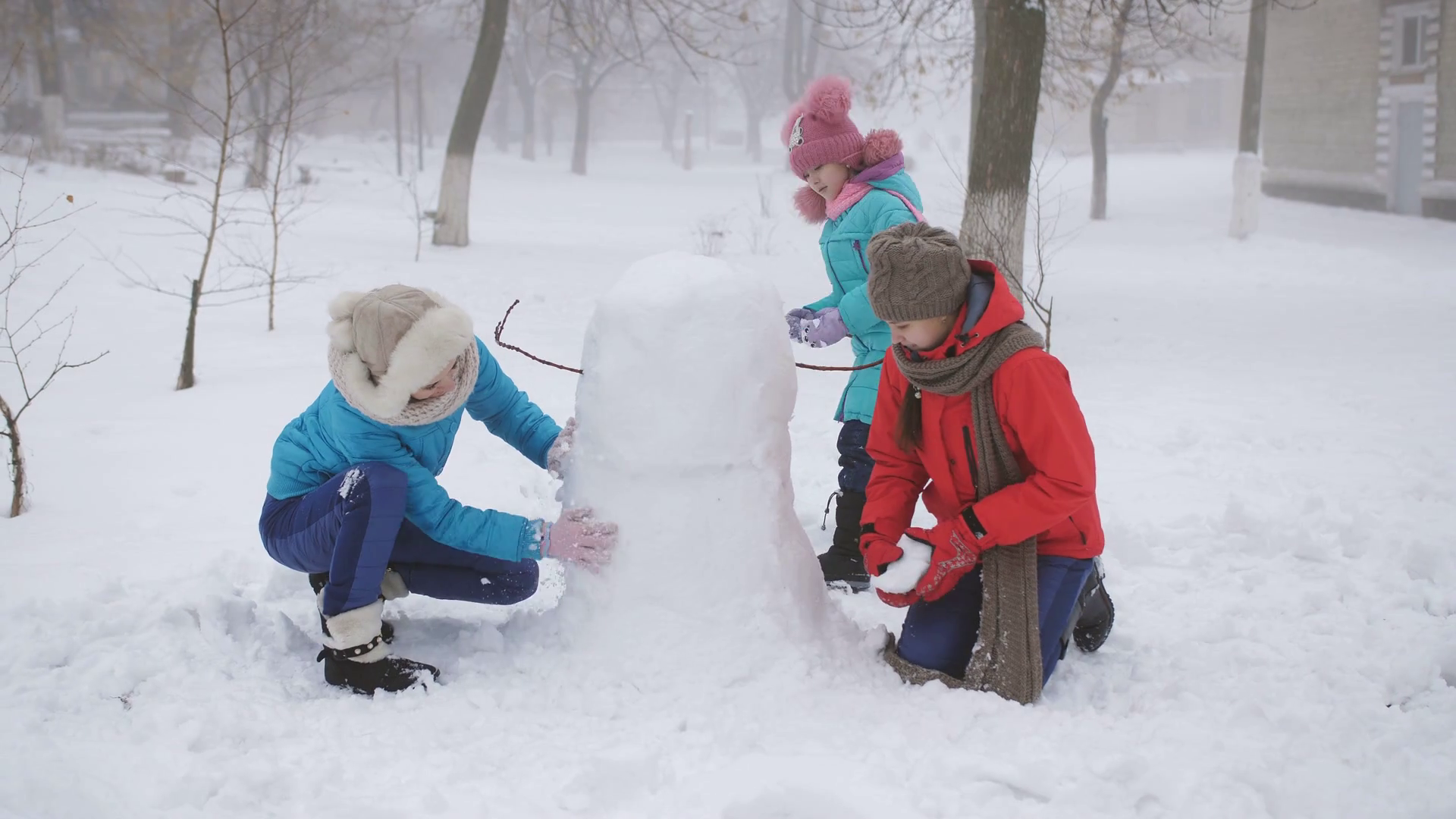 Winter Family Games Outdoors Mom Two Stock Footage SBV-346764554 ...