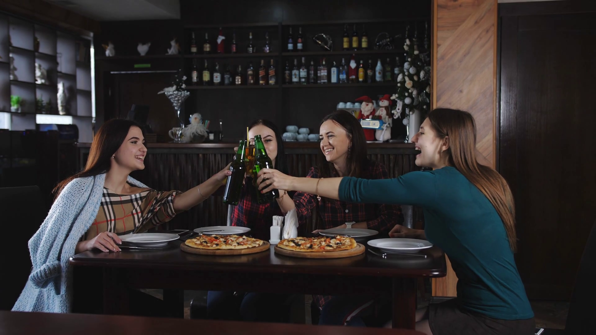 The Company Of Cheerful Girls In Pizzeria Stock Footage SBV-346766186 ...