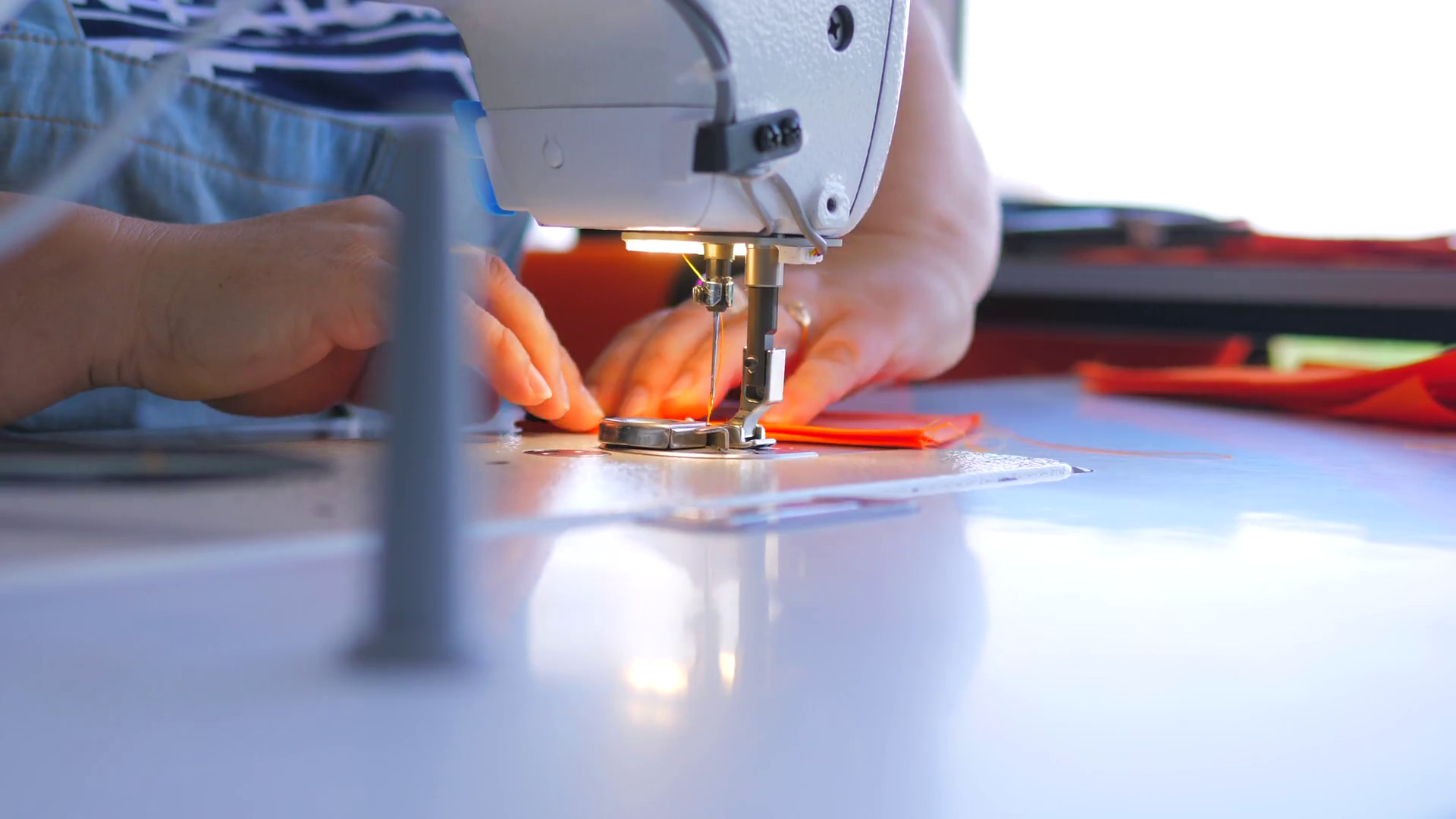 A Woman Makes Stitch Using Sewing Machine On Stock Footage SBV ...