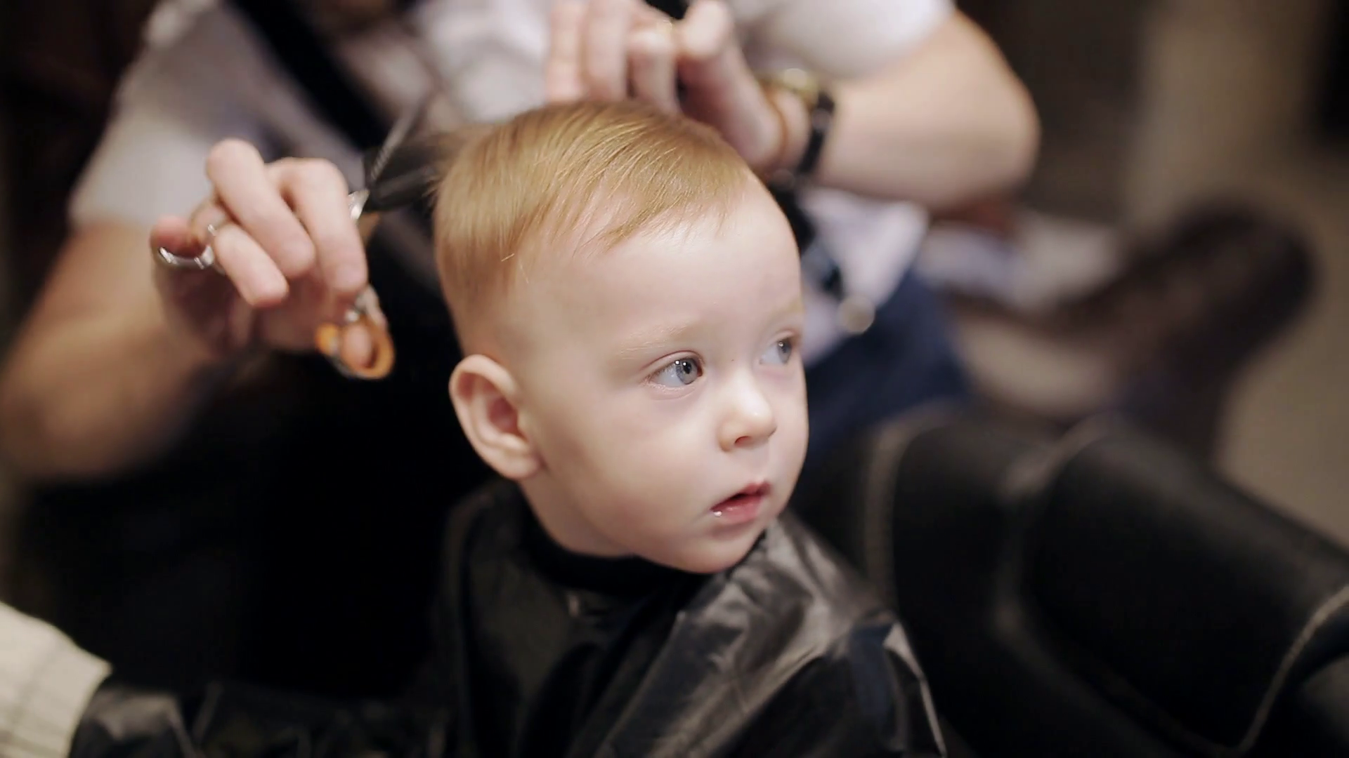 Baby First Hair Cut Time In Hairdressing Stock Footage SBV-326372997 ...
