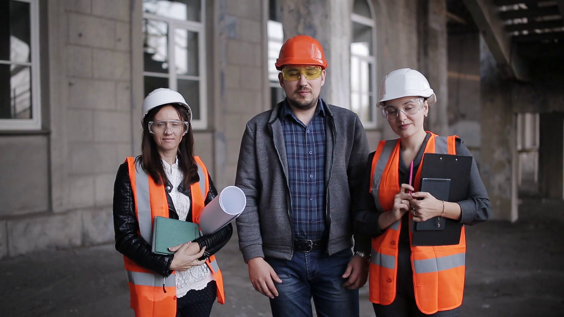 Engineer Men Two Women Inspector Group Team Stock Footage SBV-331347467 ...