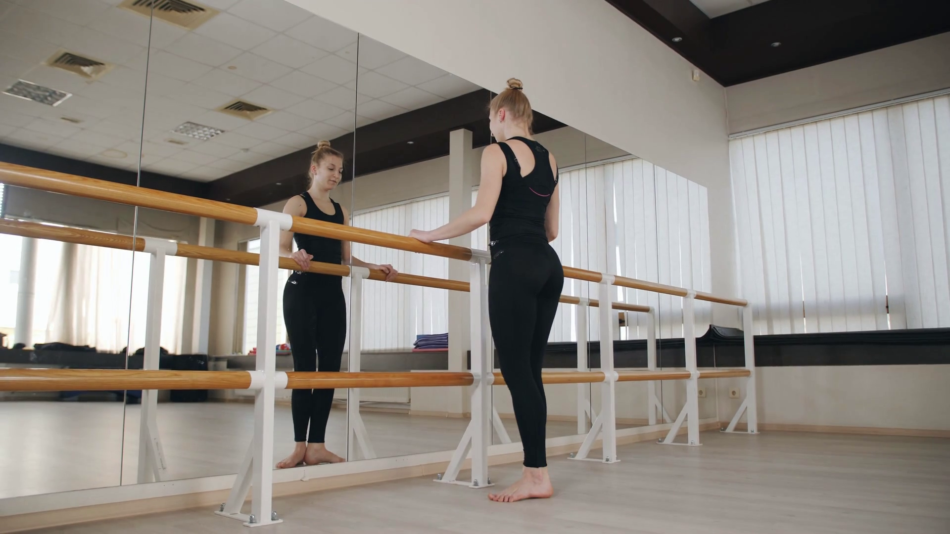 Girl Dancer Warming Up In Ballroom At Ballet Stock Footage SBV ...