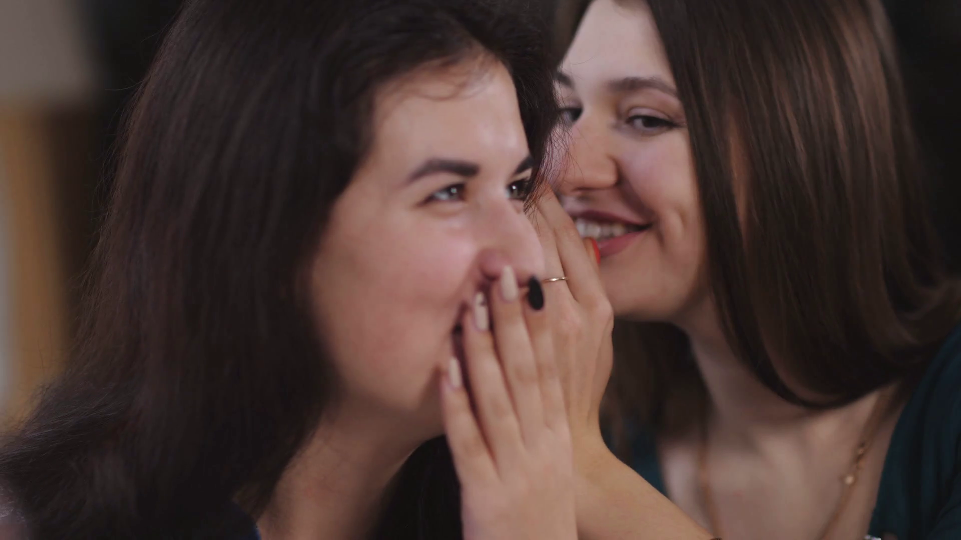 Girls Gossiping Smiling Sitting In Cafe Stock Footage SBV-331658203 ...