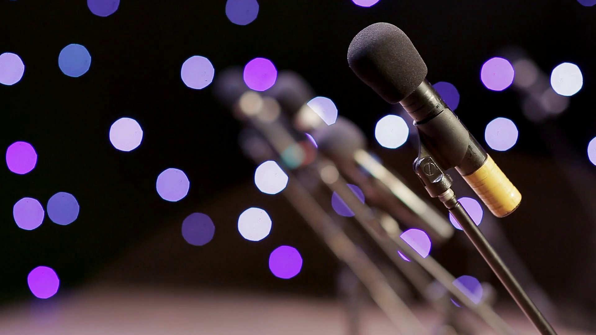 Many Microphones On Stage In Rays Of Stock Footage SBV-318139868 ...