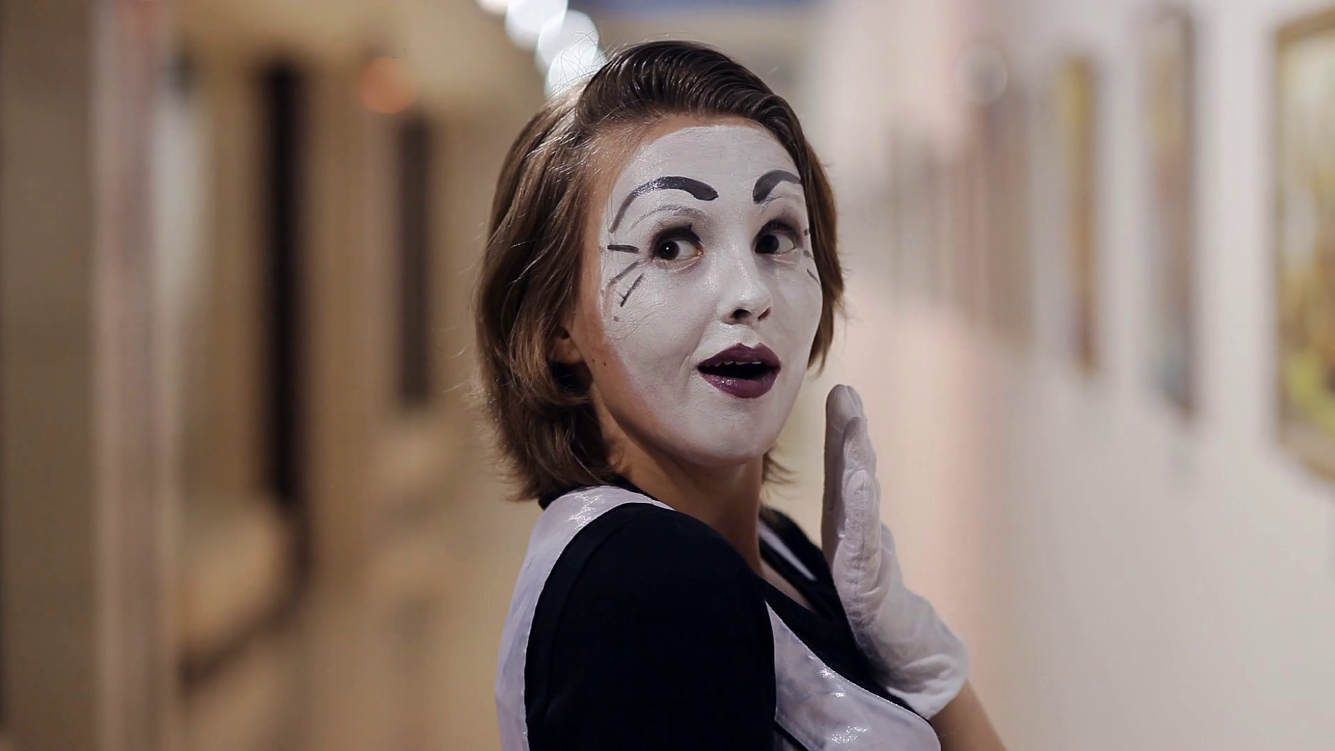 Mime With White Make-up On Face Shows Stock Footage SBV-319579138 ...