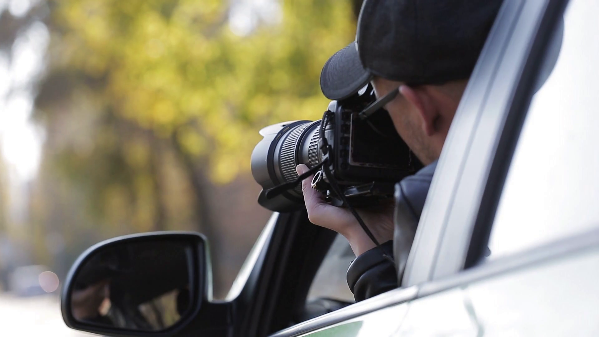 Reflection In Side Mirror Of Young Detective Stock Footage SBV ...