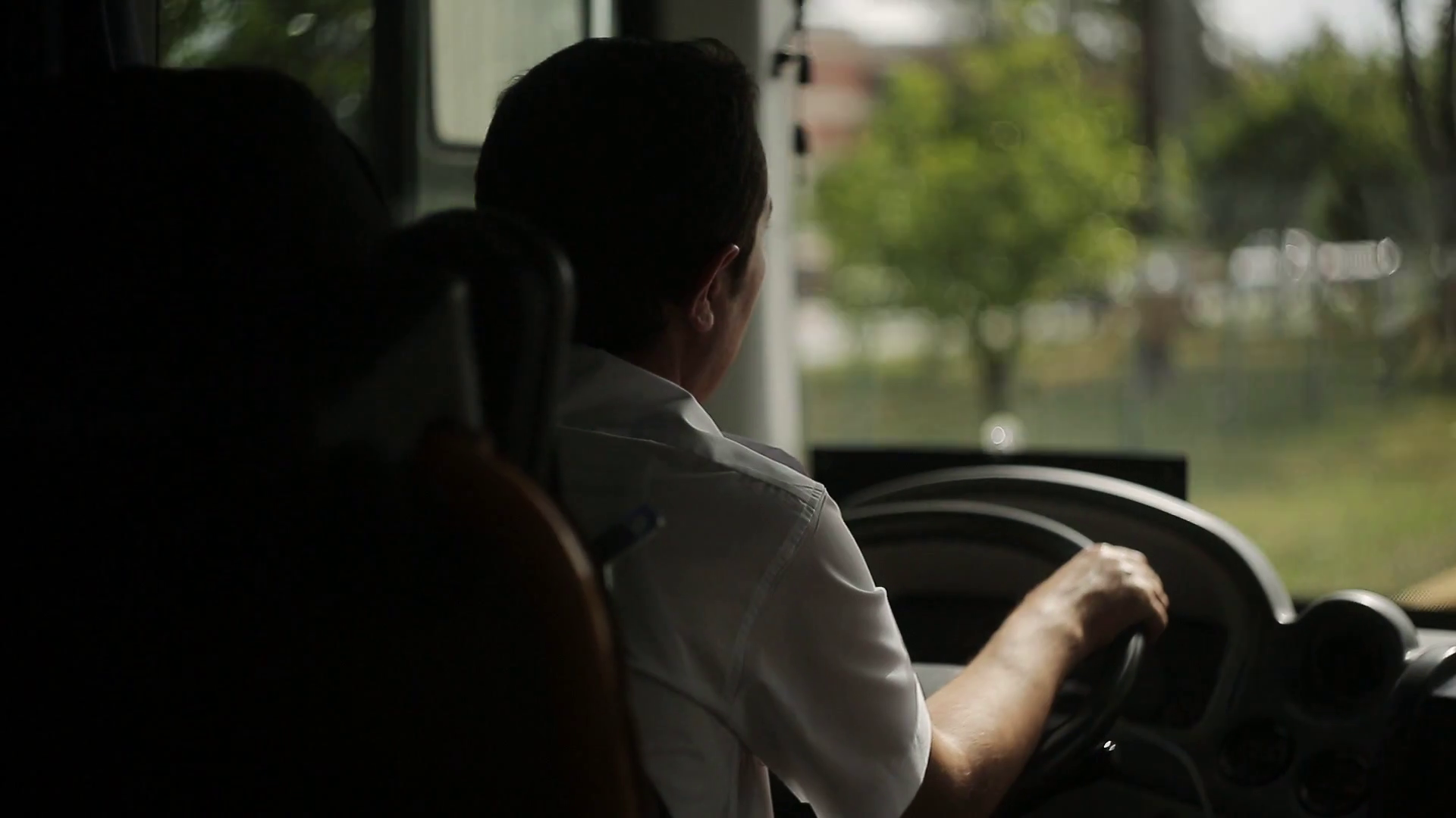 The Bus Driver Is Driving Along Road Stock Footage SBV-315604831 ...