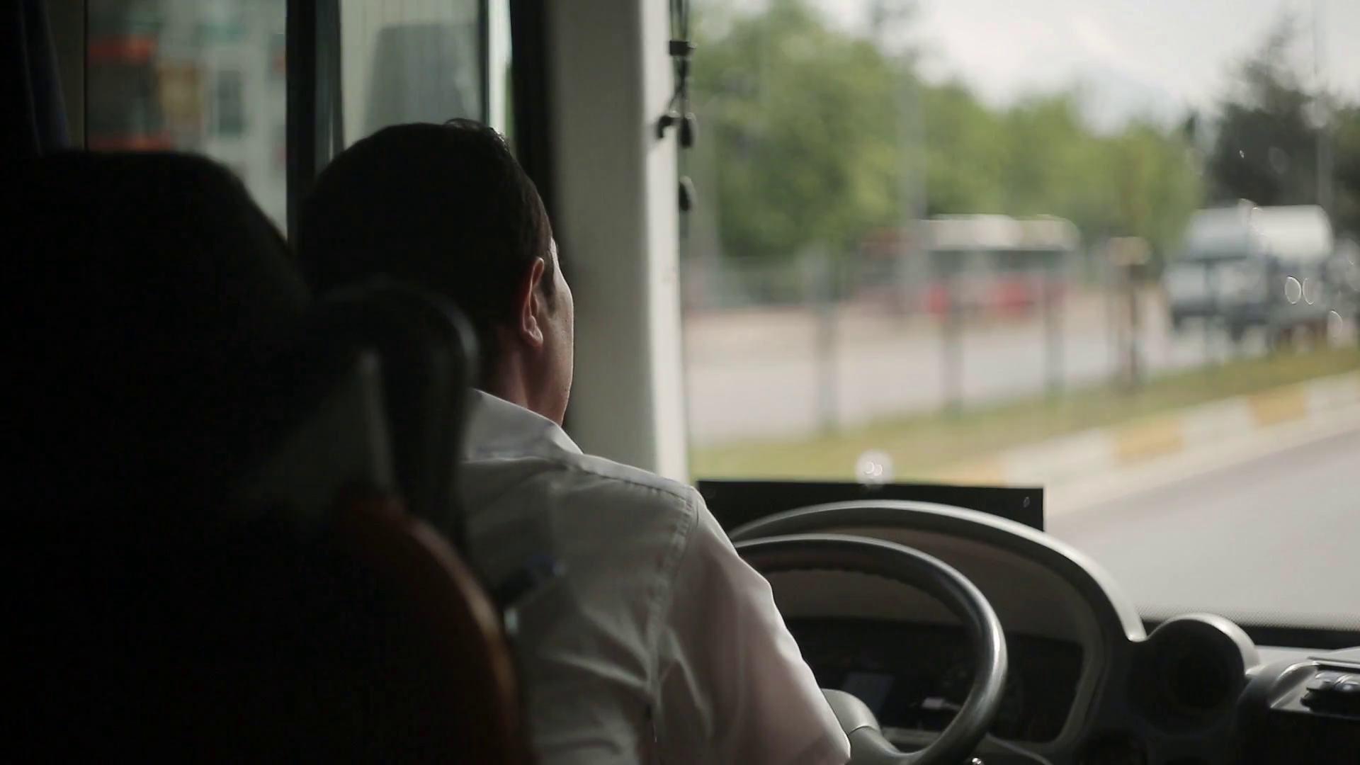 The Bus Driver Is Driving Along Road Stock Footage SBV-315604829 ...
