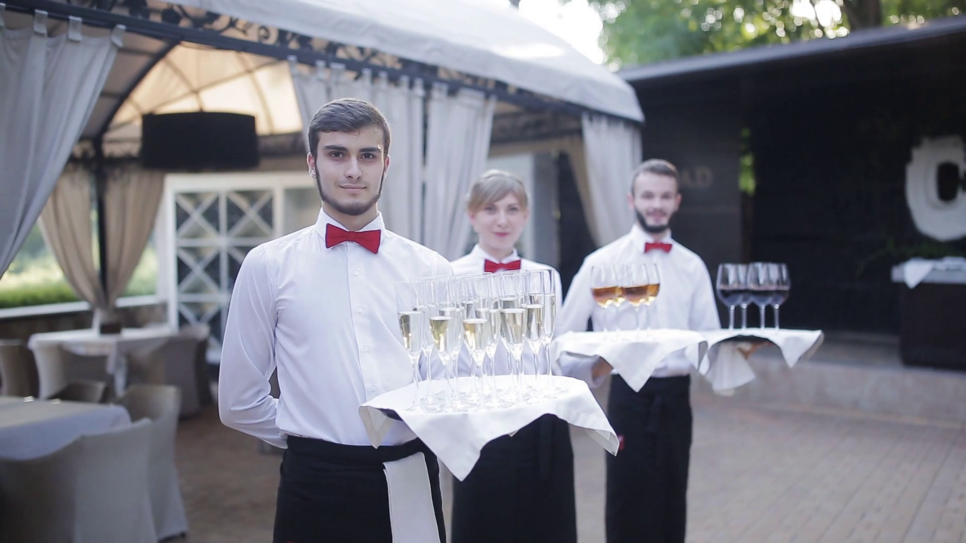 The Waiters Greet Guests With Alcoholic Stock Footage SBV-317067714 ...
